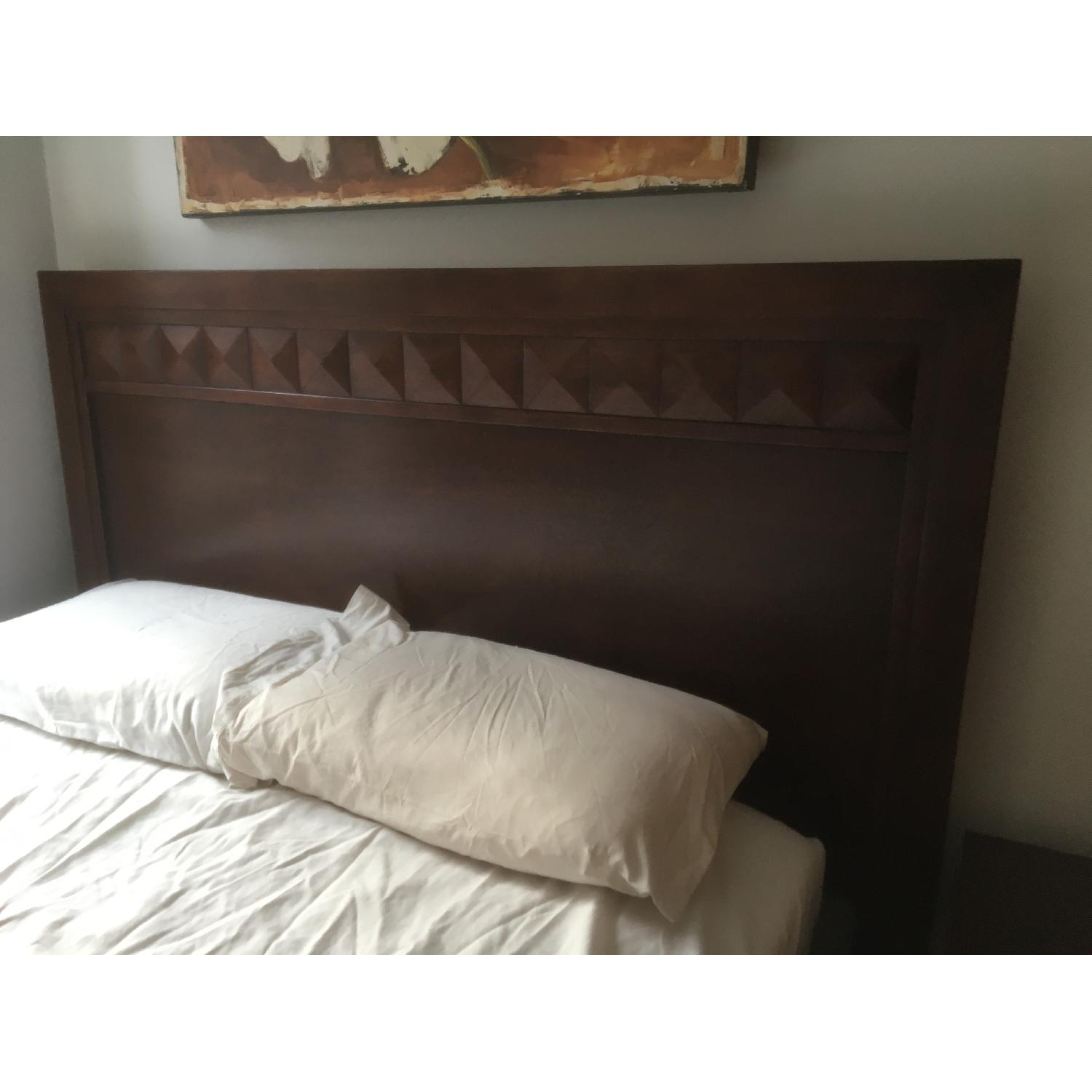 Raymour & Flanigan Dark Cherry Wood Queen Bed Frame - AptDeco