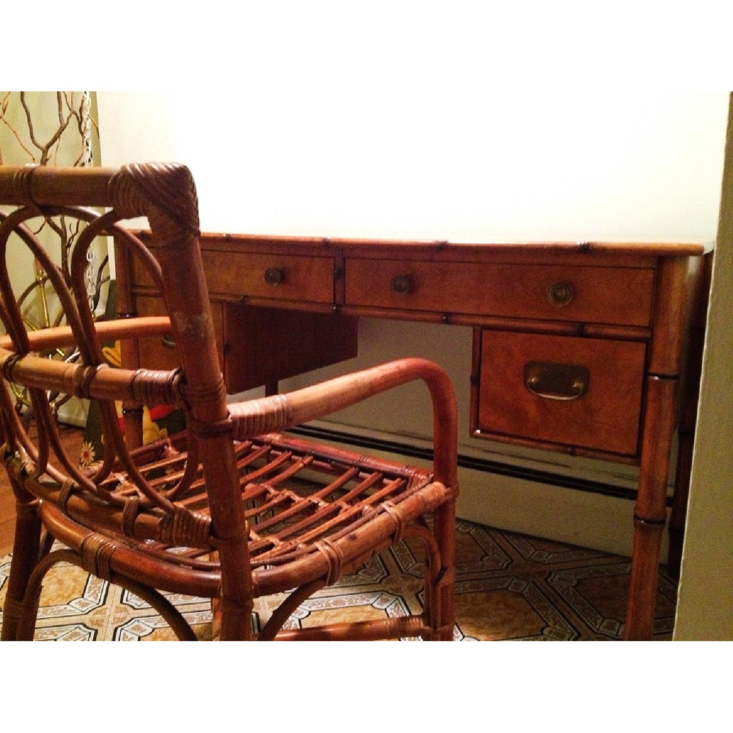 English Antique Colonial Style Oak Desk & Chair - AptDeco