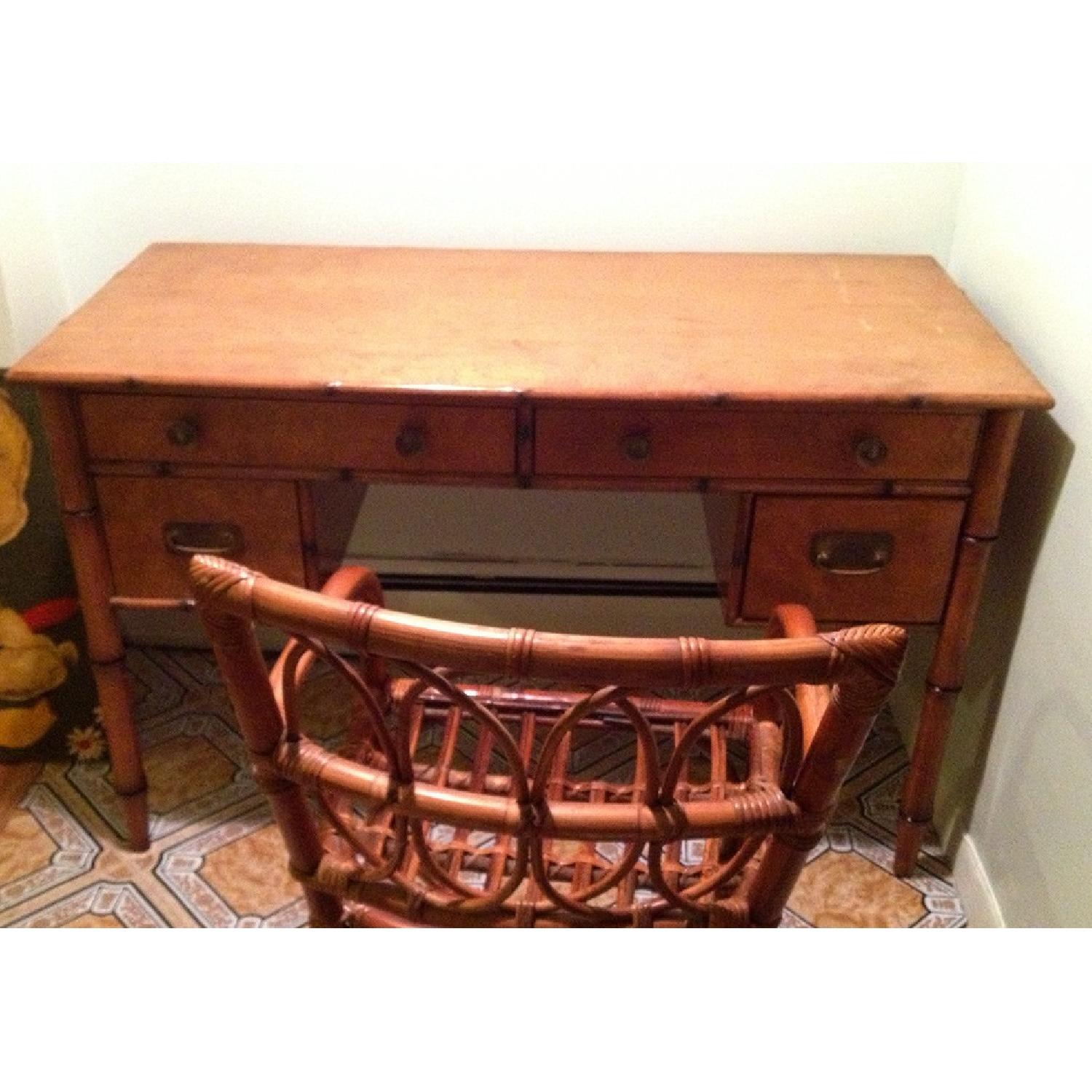 English Antique Colonial Style Oak Desk & Chair - AptDeco
