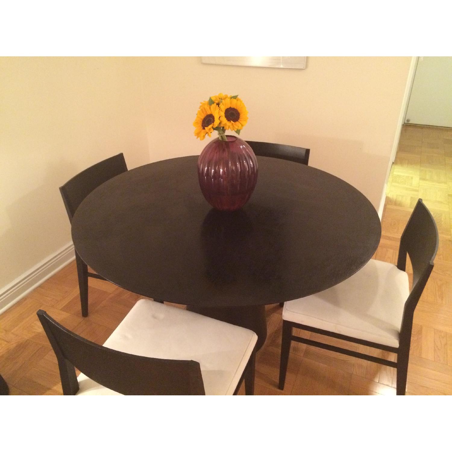 BoConcept Black Oak Veneer Amari Round Dining Table w/ 4 Matching Chairs - AptDeco