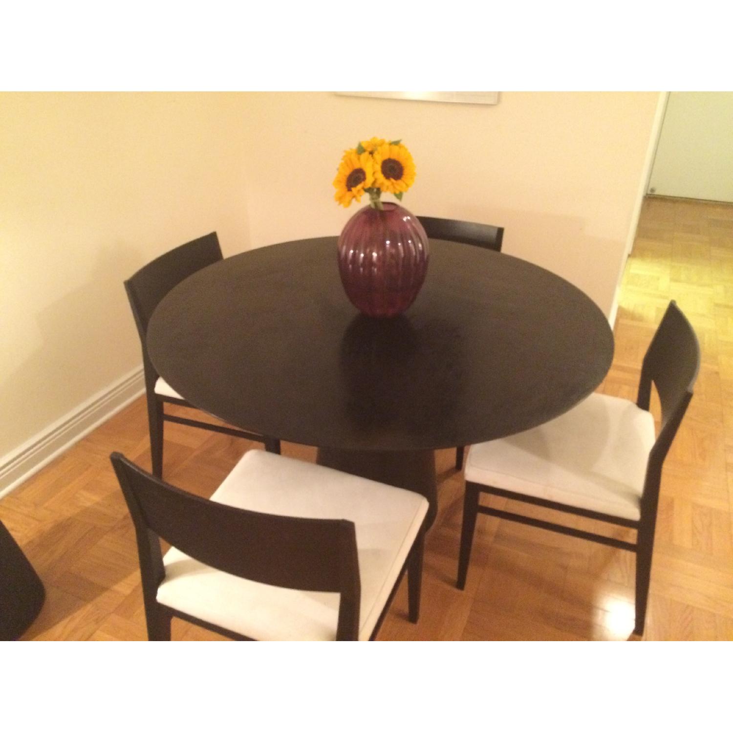 BoConcept Black Oak Veneer Amari Round Dining Table w/ 4 Matching Chairs - AptDeco