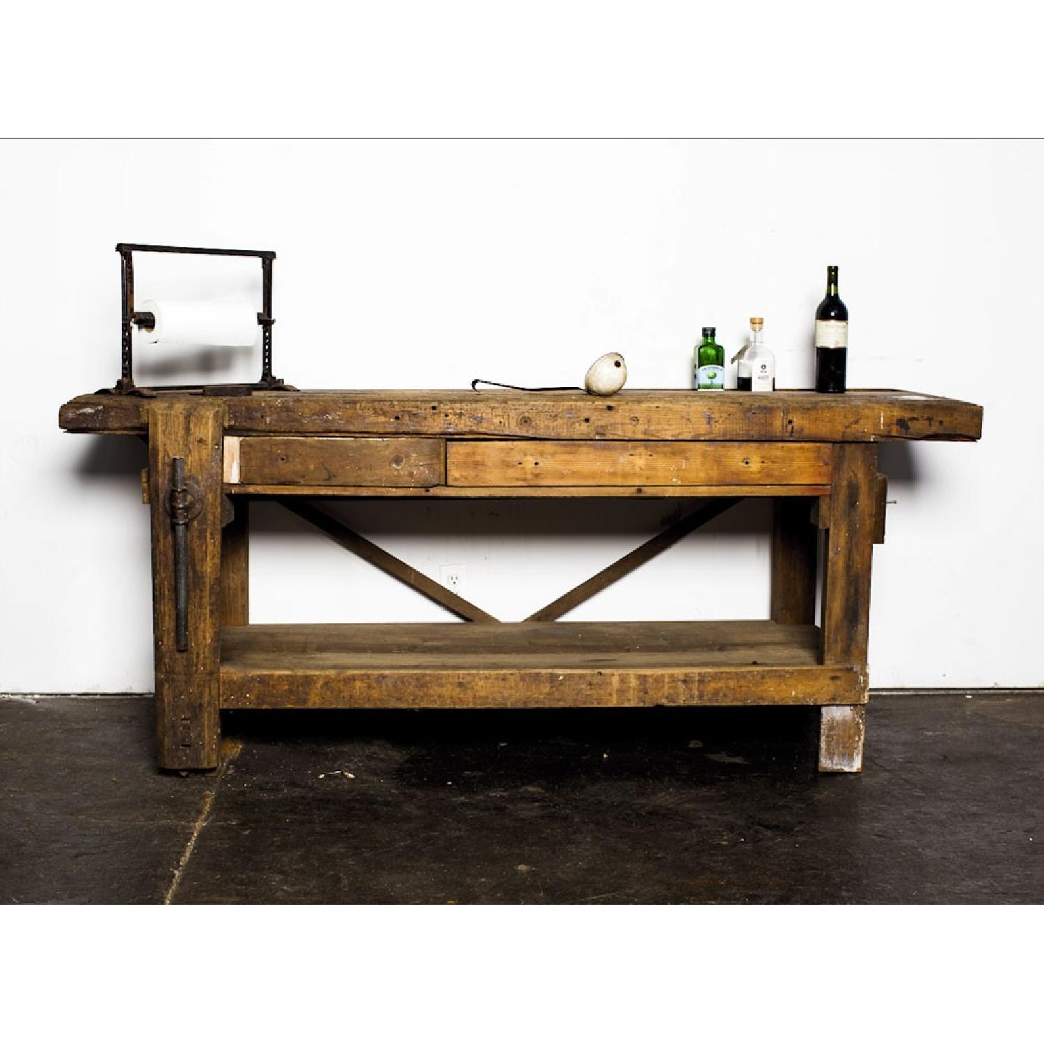Antique Industrial Butcher Block Wood Table - AptDeco
