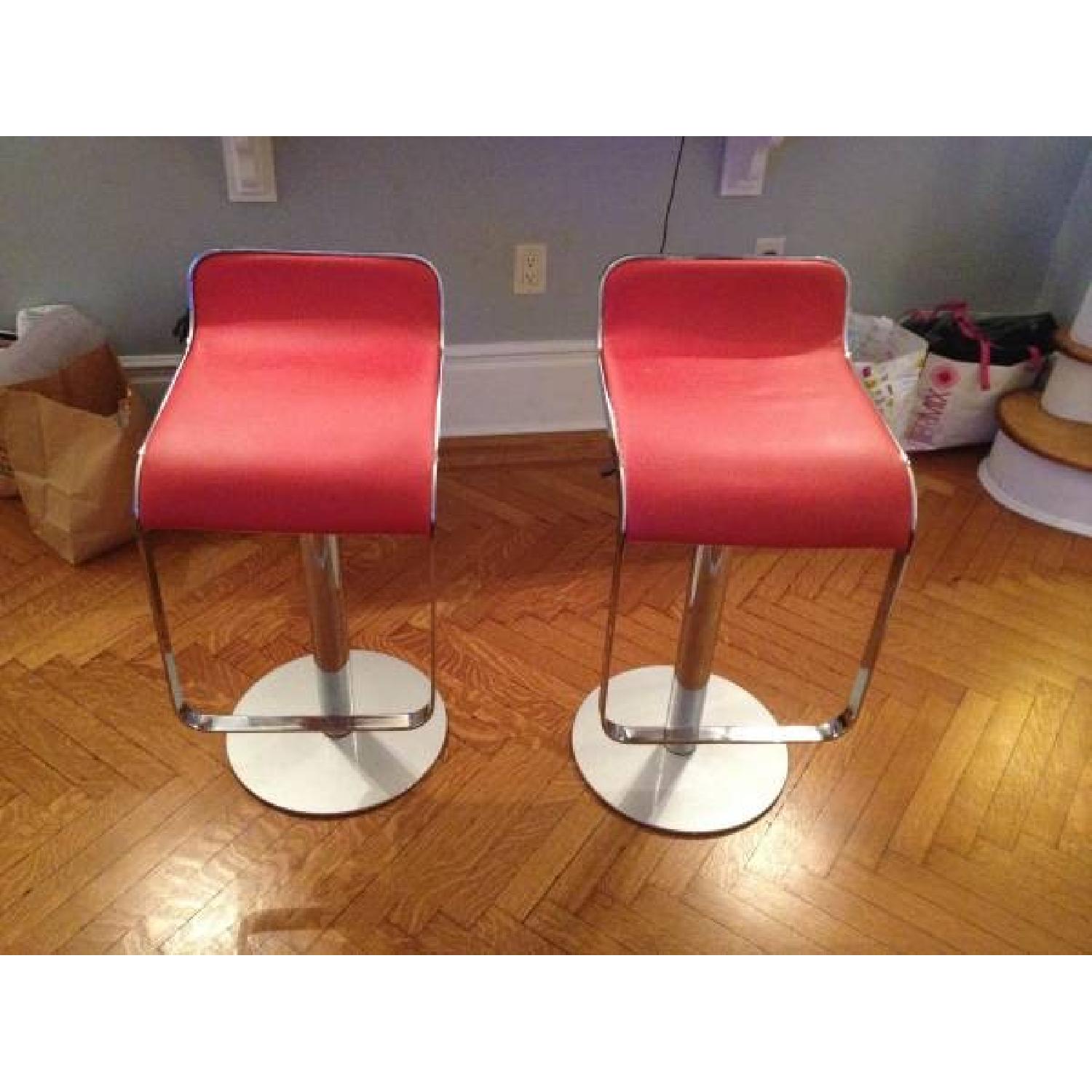 LEM Piston Bar Stools with Leather Seat - Set of 2 - AptDeco