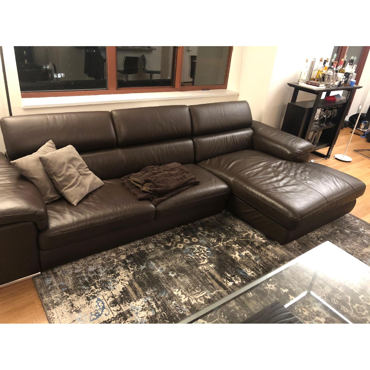 Dark Brown Leather Contemporary 2-Piece Sectional Sofa - AptDeco