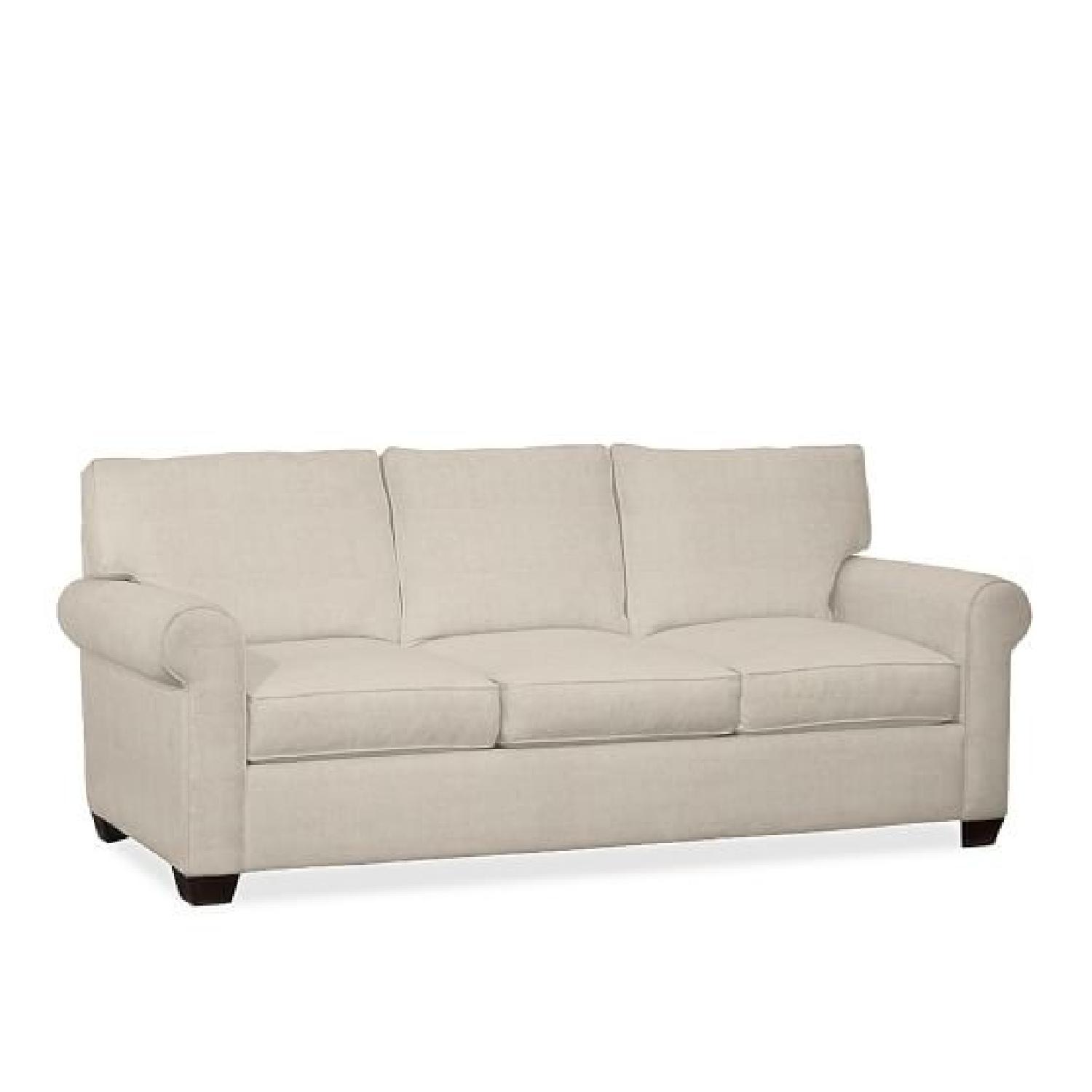 Pottery Barn Roll Arm Sofa in Camel - AptDeco
