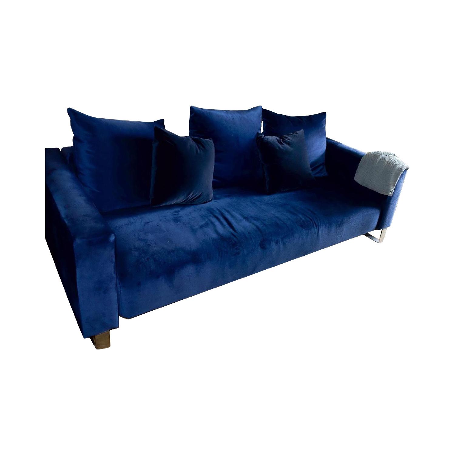 Jennifer Convertibles Modern Blue Velvet Sofa - AptDeco