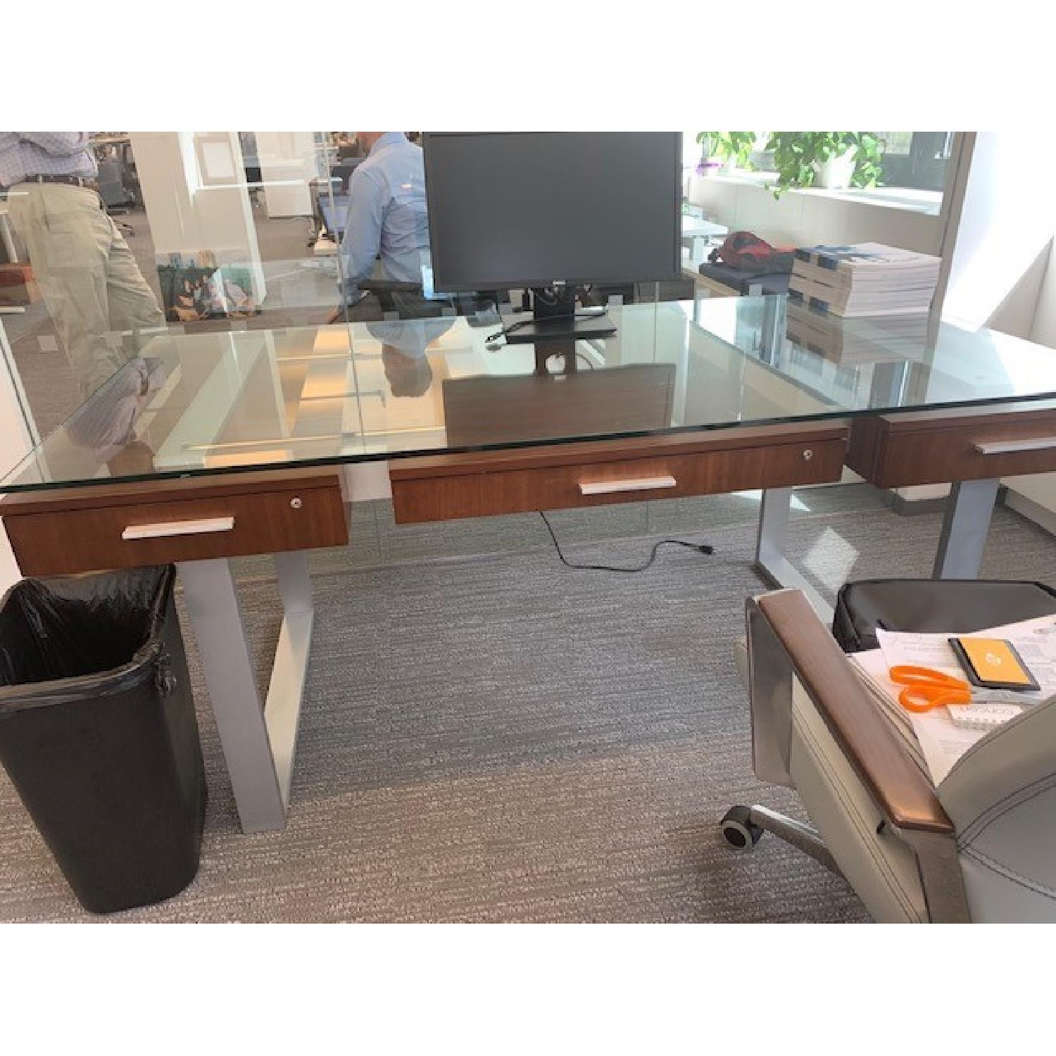 Darran Glass Top Wood Desk - AptDeco