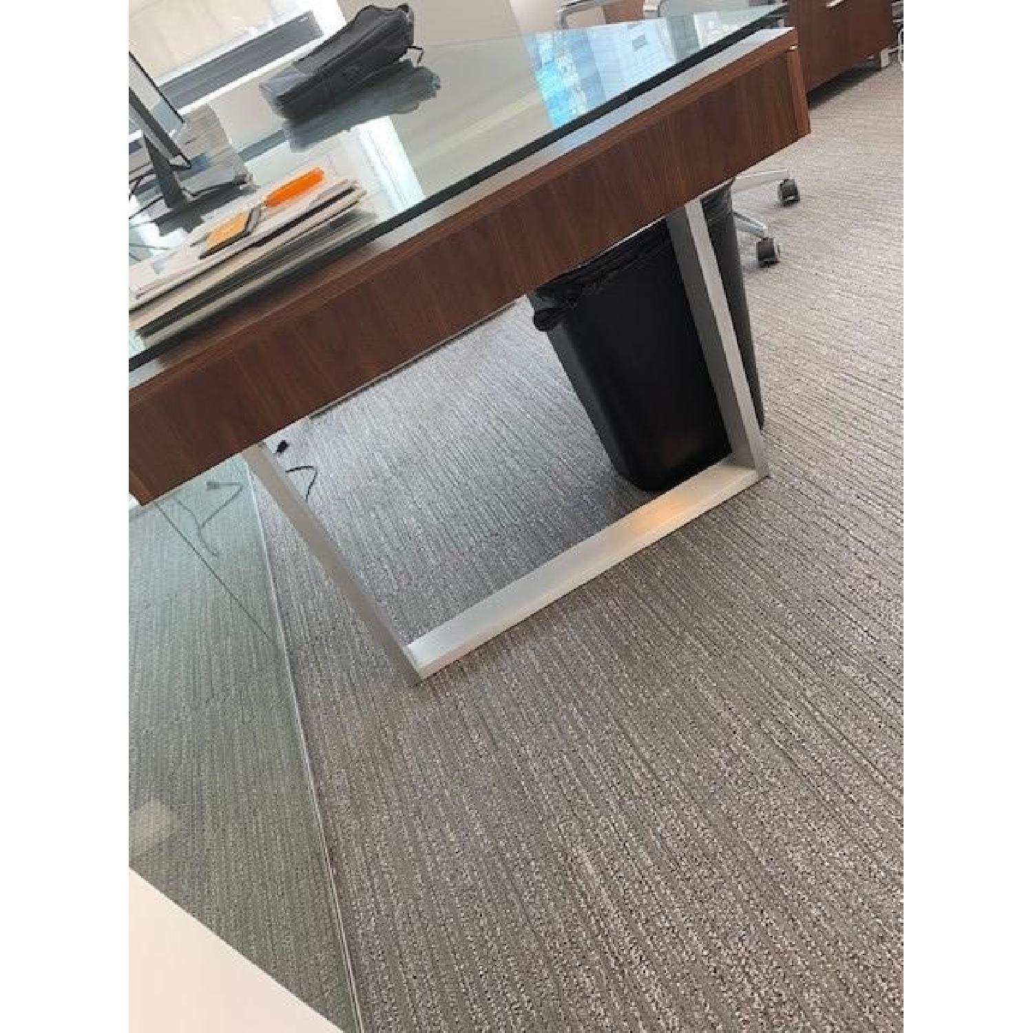 Darran Glass Top Wood Desk - AptDeco