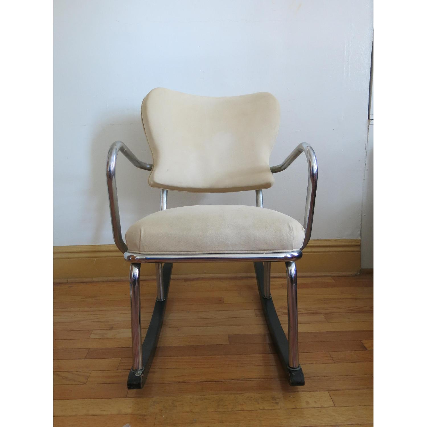 Vintage Chrome Rocking Chair w/ White Upholstery - AptDeco