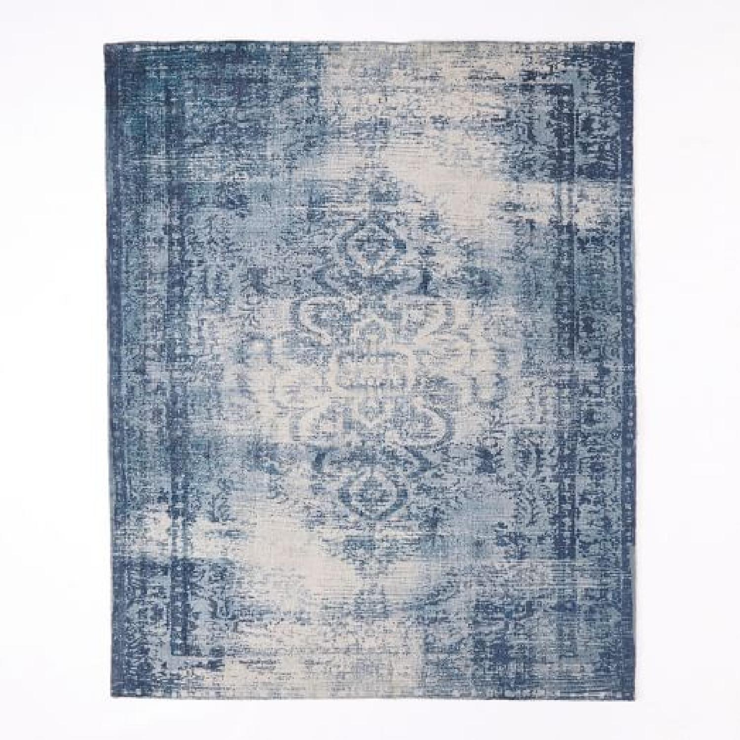 West Elm Distressed Blue Arabesque Wool Rug - AptDeco
