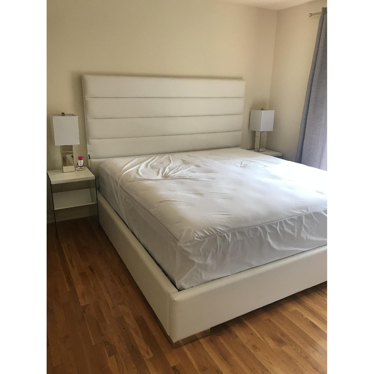 Modani White Eco-Leather Storage Bed - AptDeco