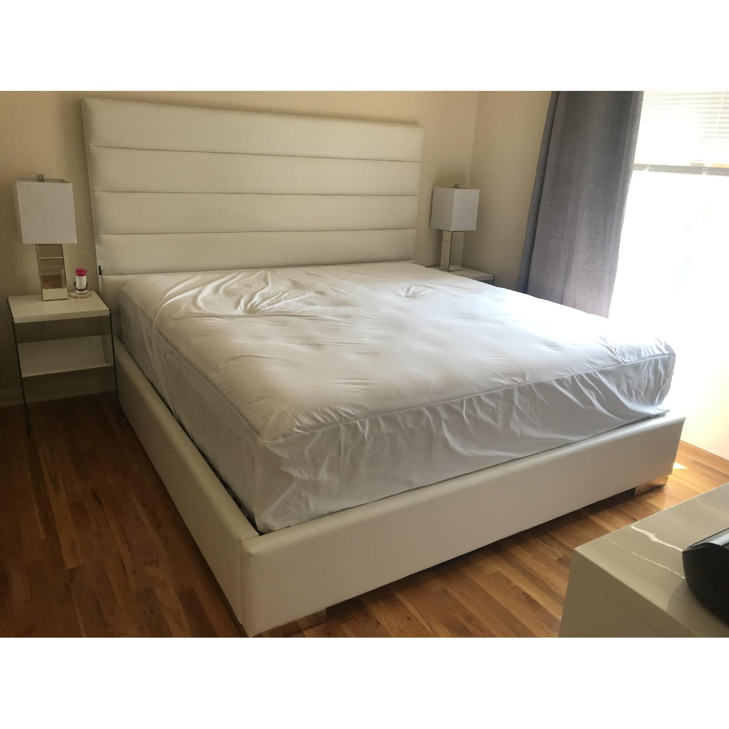 Modani White Eco-Leather Storage Bed - AptDeco