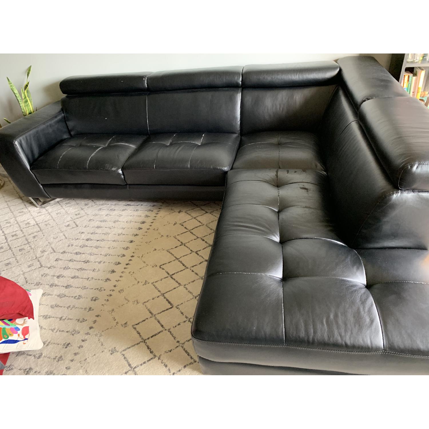 Black Modern Faux Leather Sectional Sofa - AptDeco