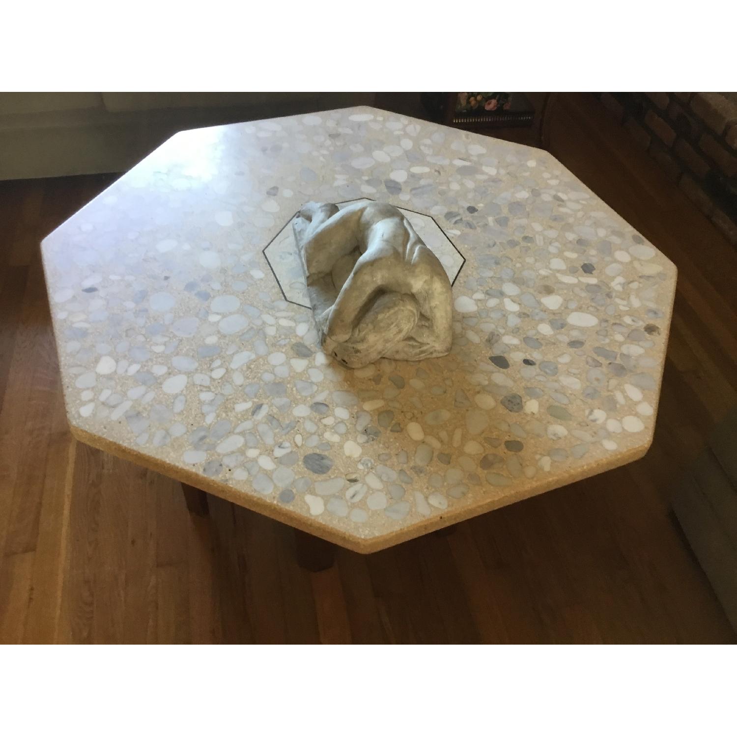 Custom Made Marble Top Wood Base Coffee Table - AptDeco
