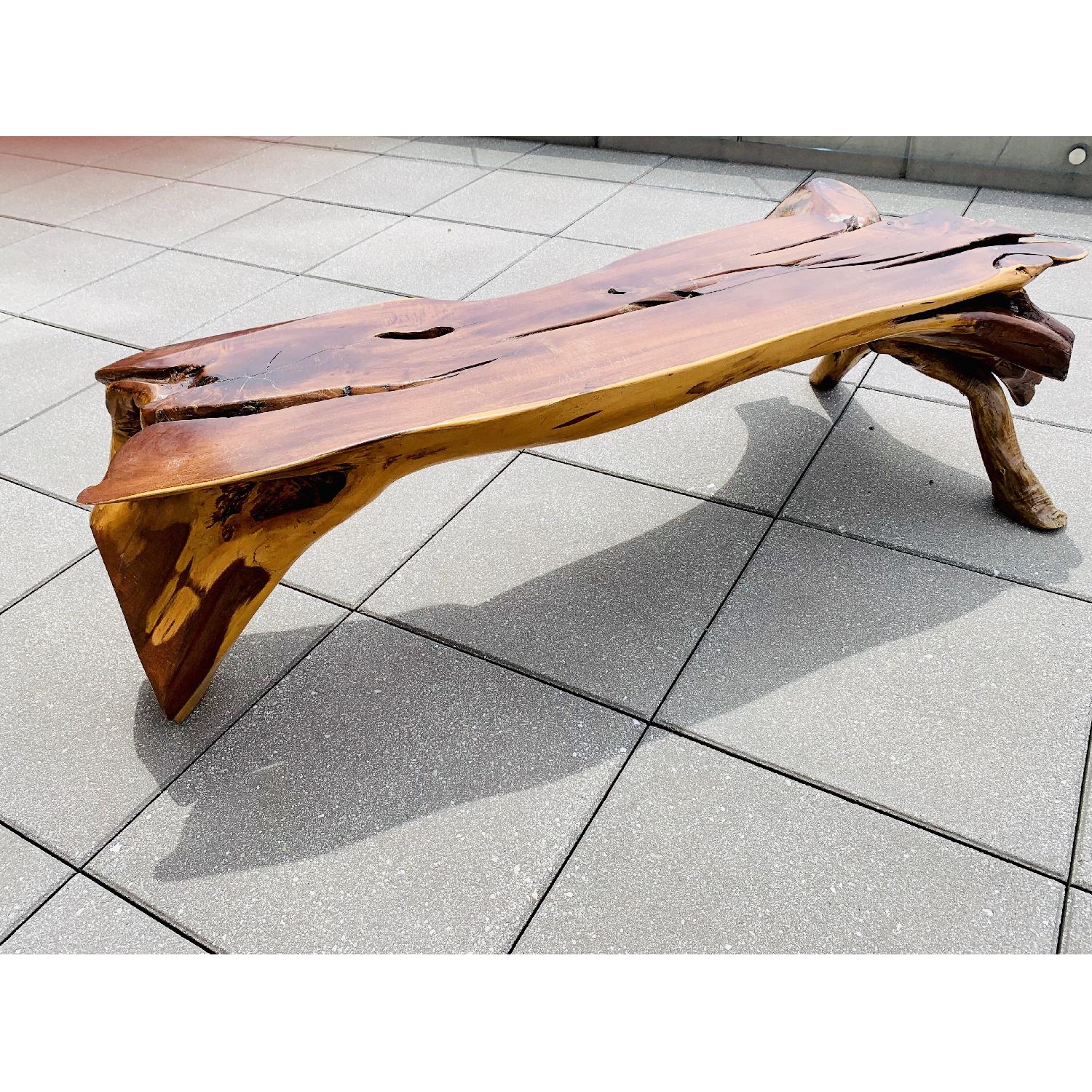 Vintage Solid Single-Piece Raw Wood Coffee Table - AptDeco