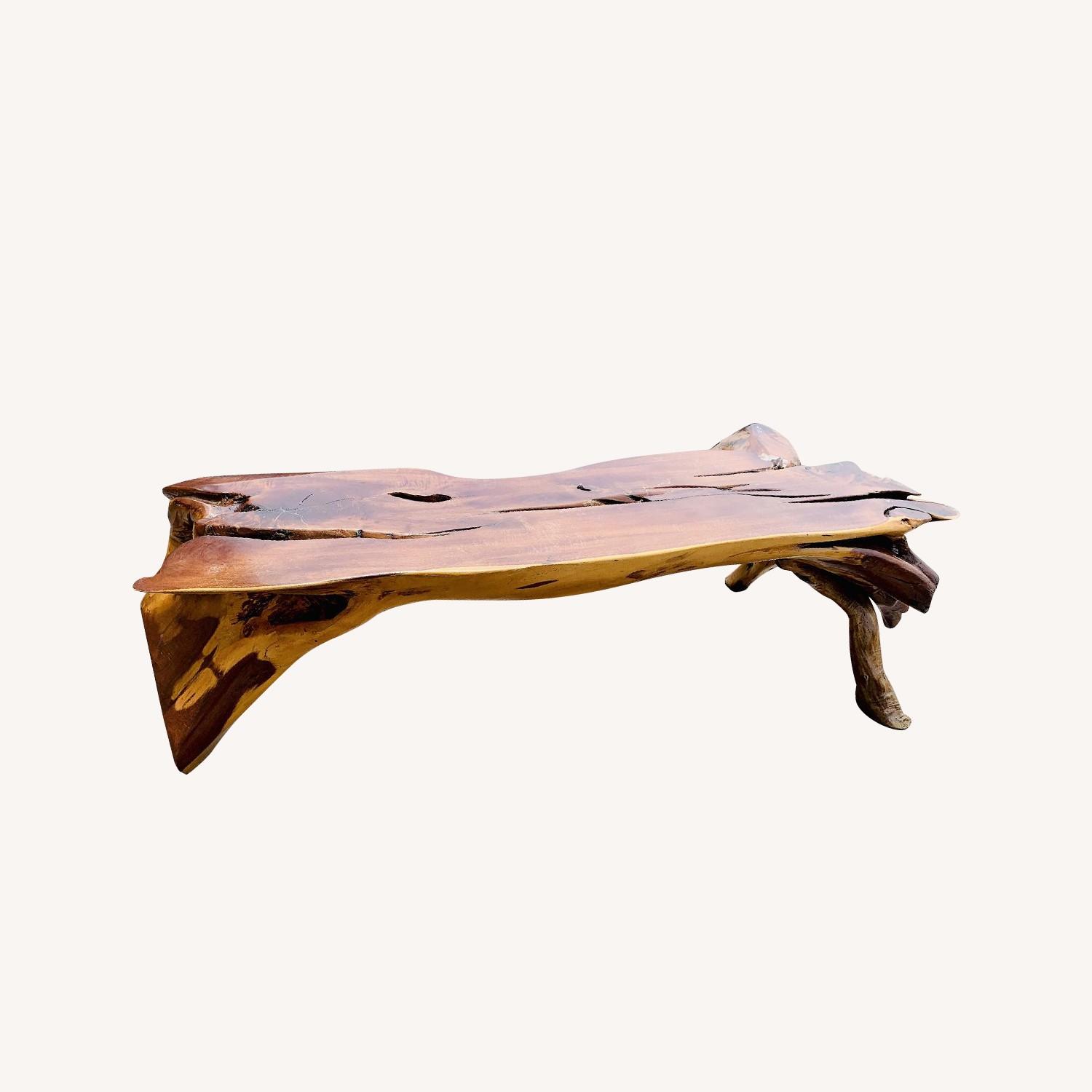 Vintage Solid Single-Piece Raw Wood Coffee Table - AptDeco