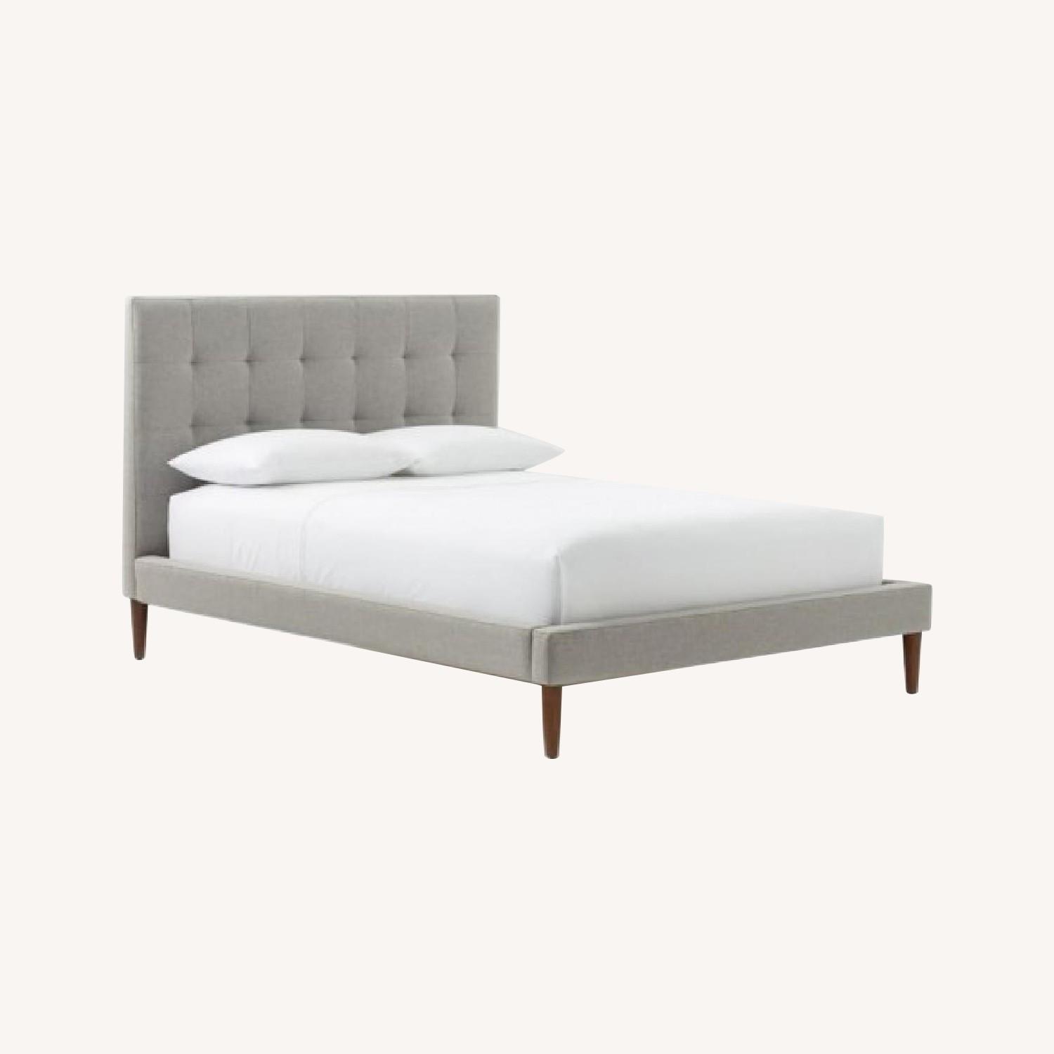 West Elm Grid-Tufted Upholstered Tapered Leg Bed - AptDeco