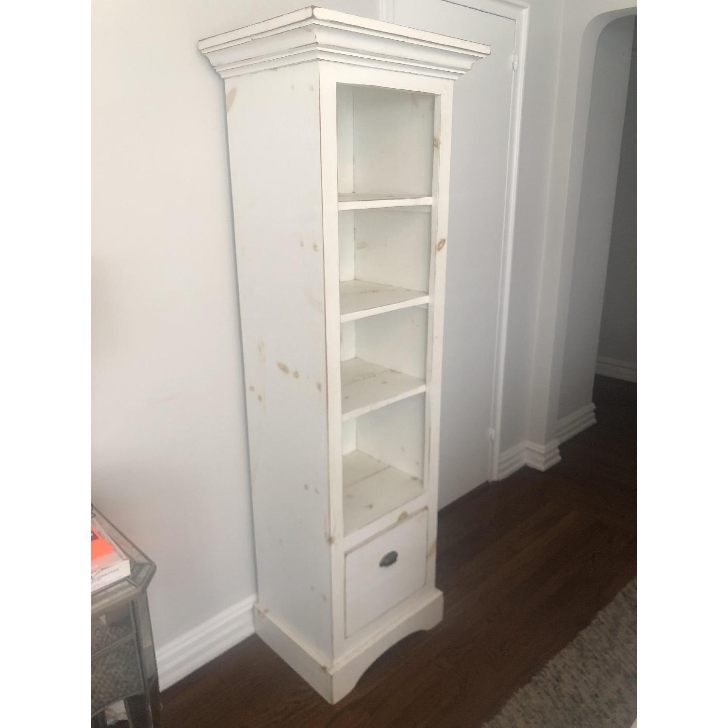 Distressed White Bookcase - AptDeco