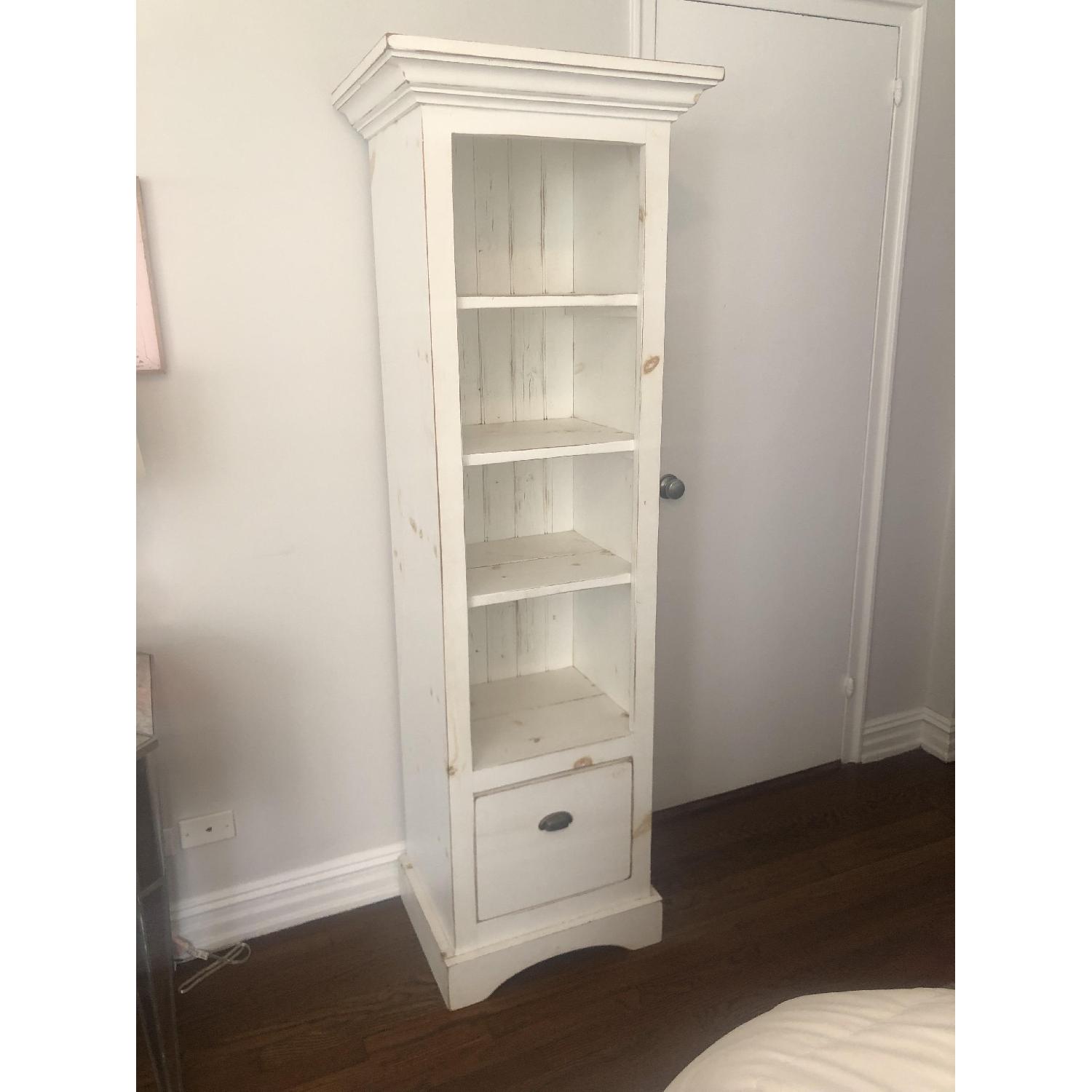 Distressed White Bookcase - AptDeco