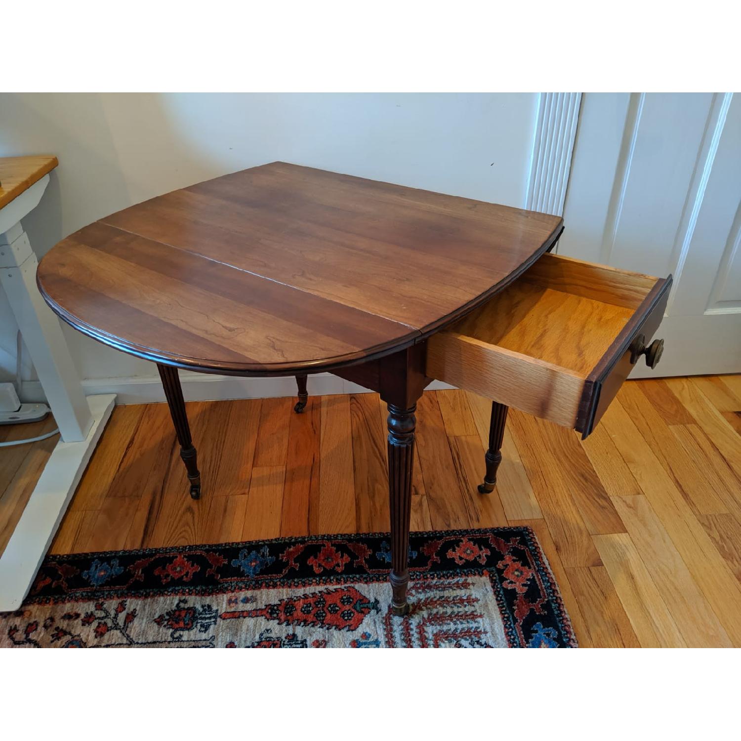 Statton Furniture Cherry Wood Drop-Leaf Side Table w/ Drawer - AptDeco