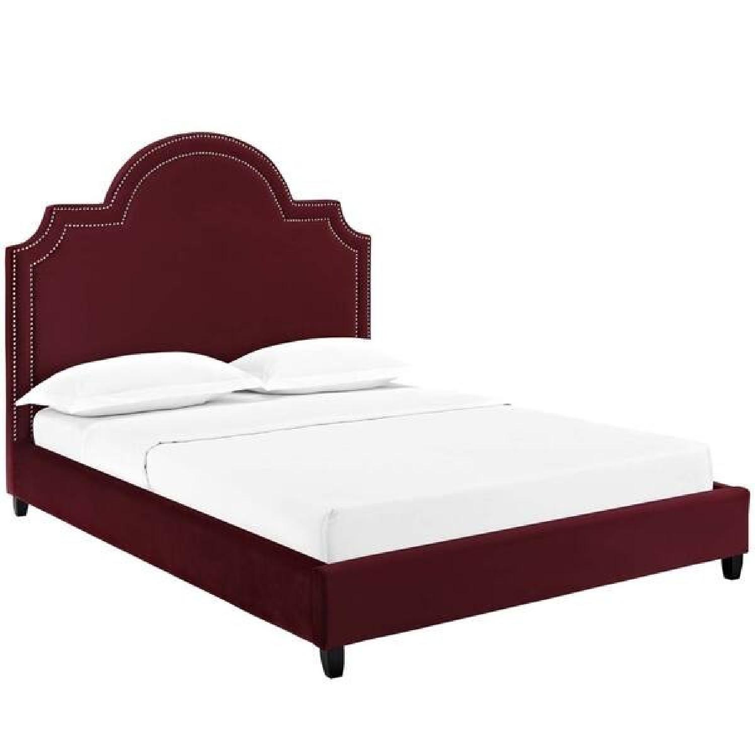 Modway Maroon Velvet Bed Frame w/ Cushioned Headboard - AptDeco