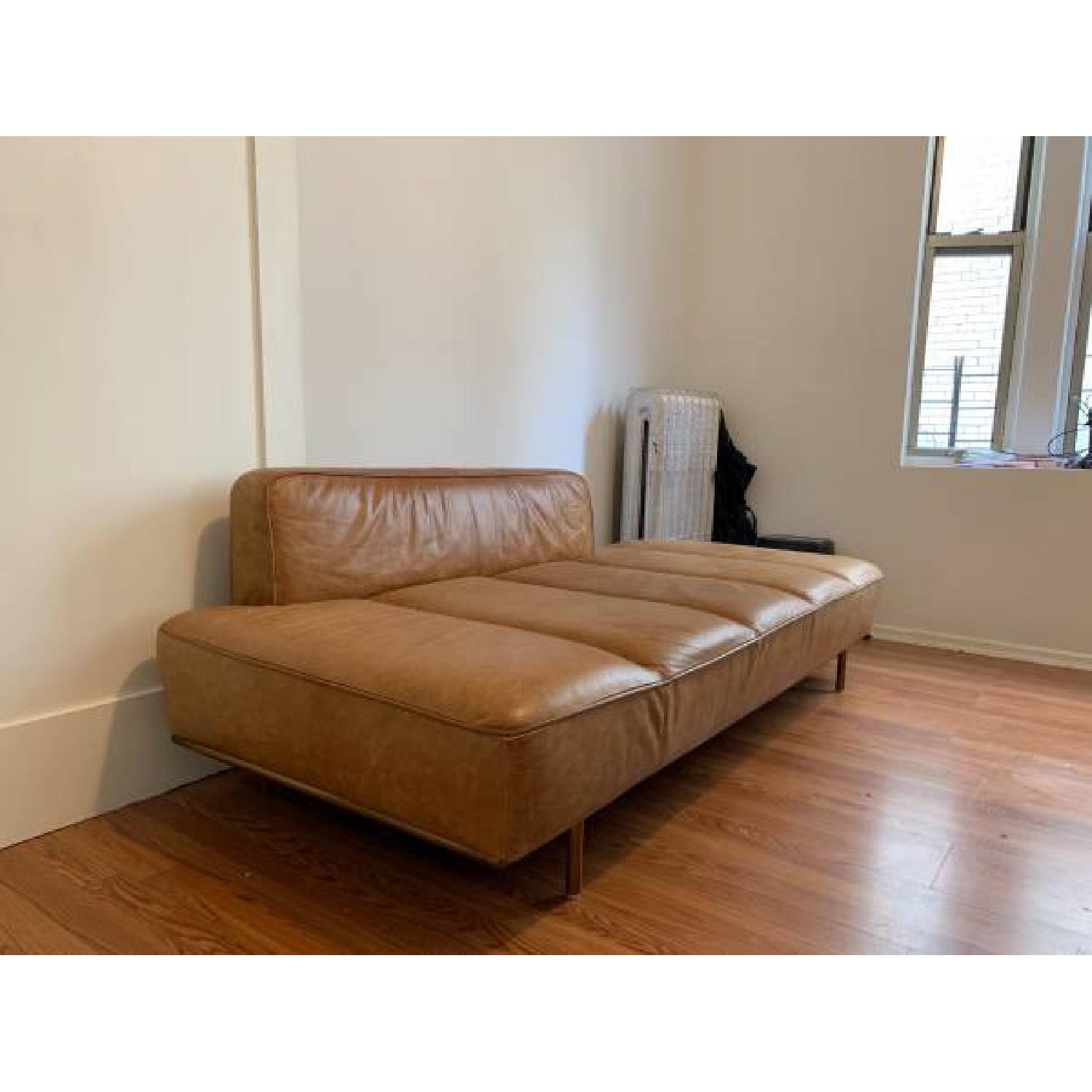 CB2 Lawndale Saddle Leather Daybed w/ Brass Base - AptDeco