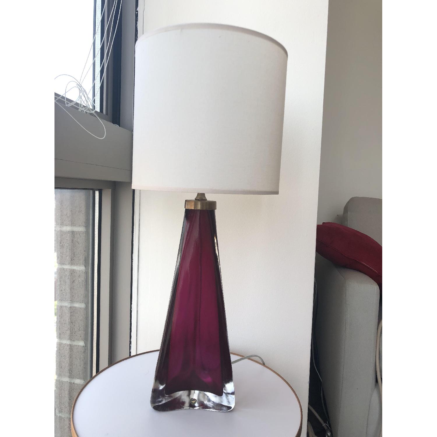 Orrefors 1960 Red Triangular Frosted Glass Table Lamp - AptDeco