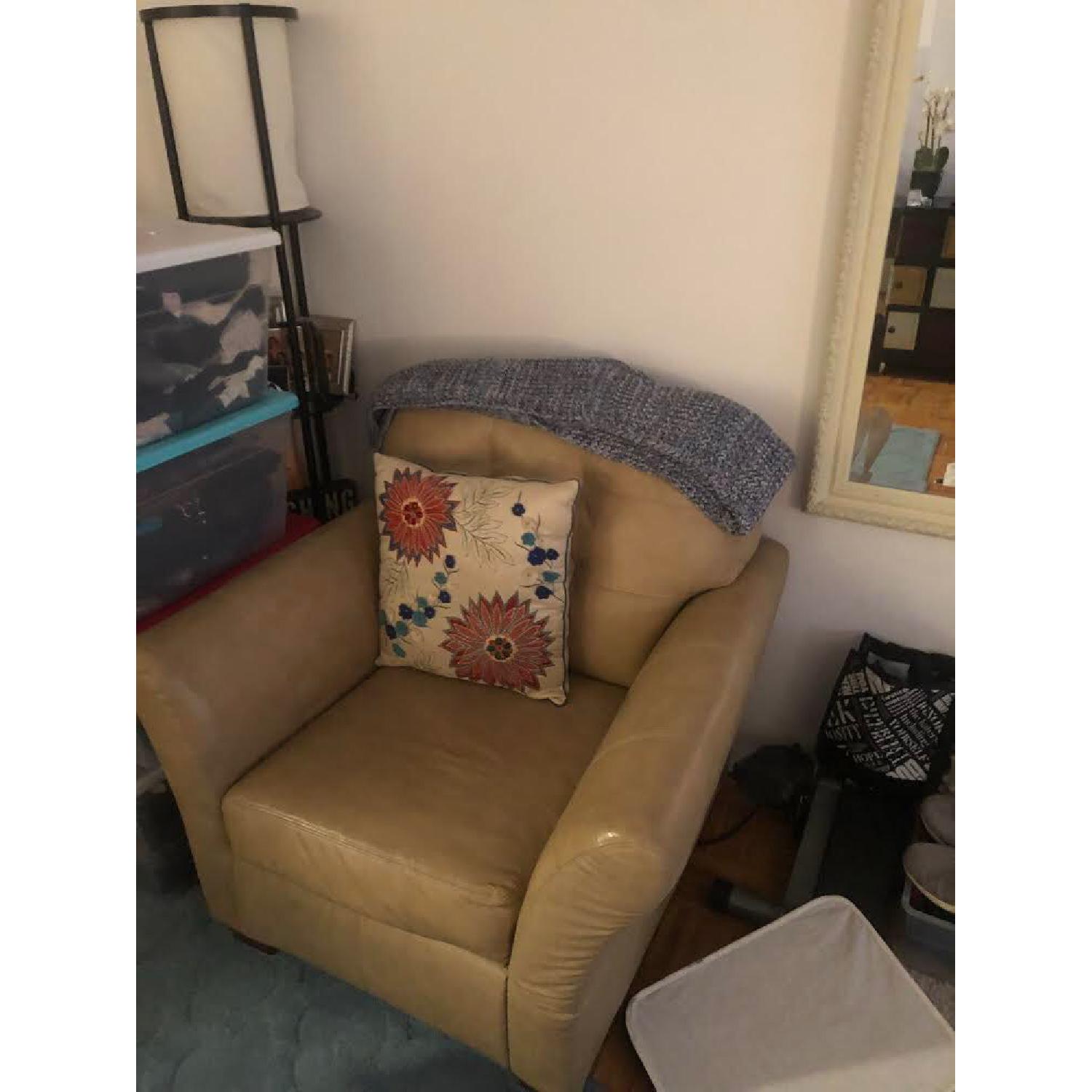 Ashley Faux Leather Tan Sofa + Chair - AptDeco