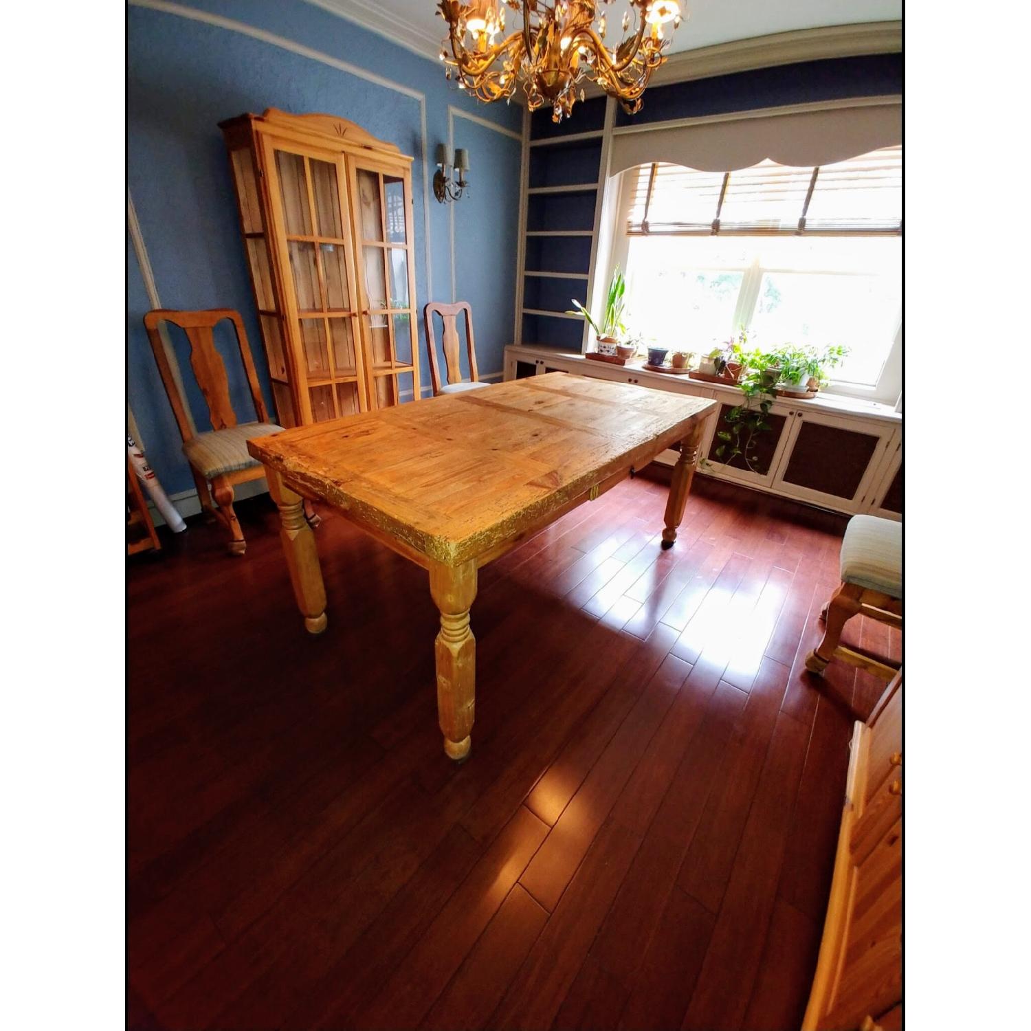 Pine Wood Dining Table w/ 6 Chairs - AptDeco