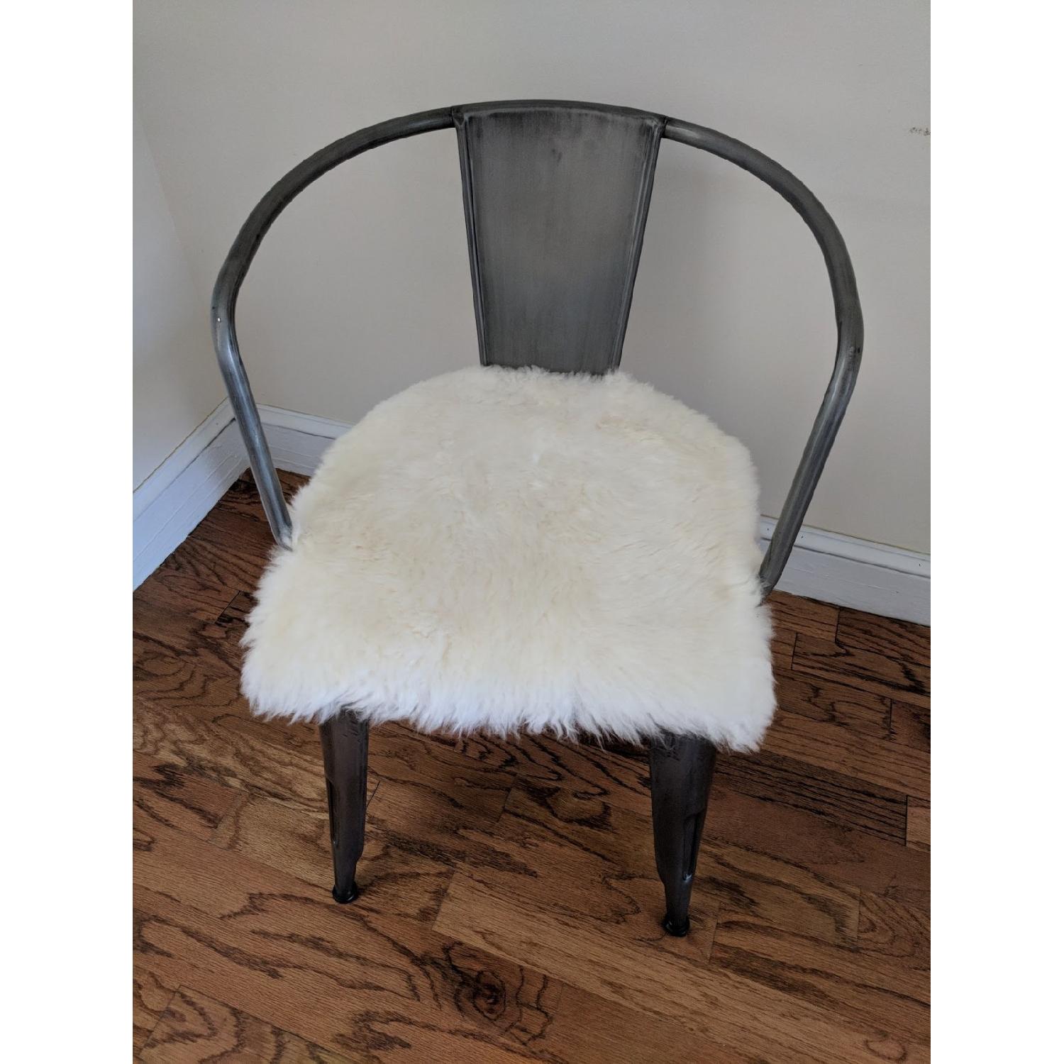 World Market Jackson Metal Tub Chairs w Sheepskin Covers