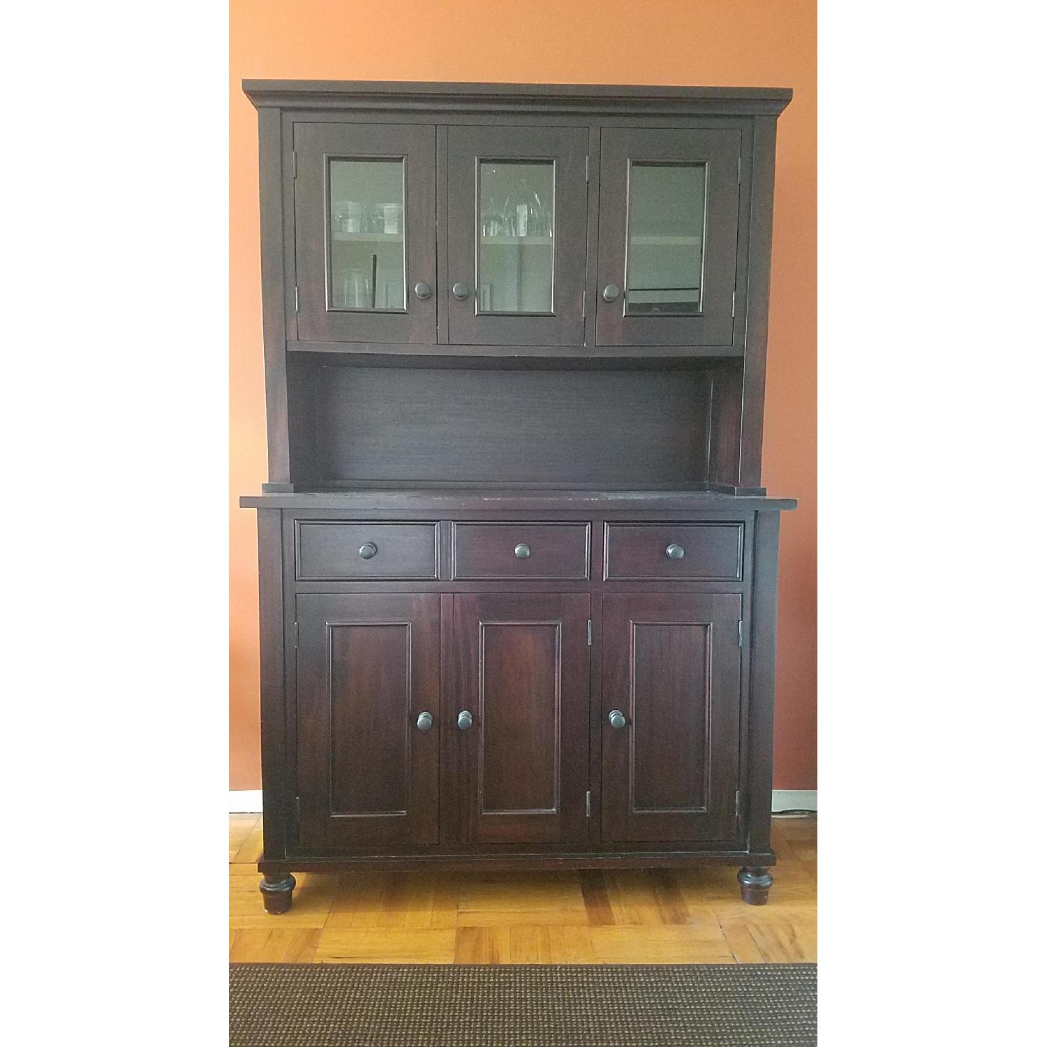 Crate & Barrel Wood & Glass Buffet w/ Hutch - AptDeco