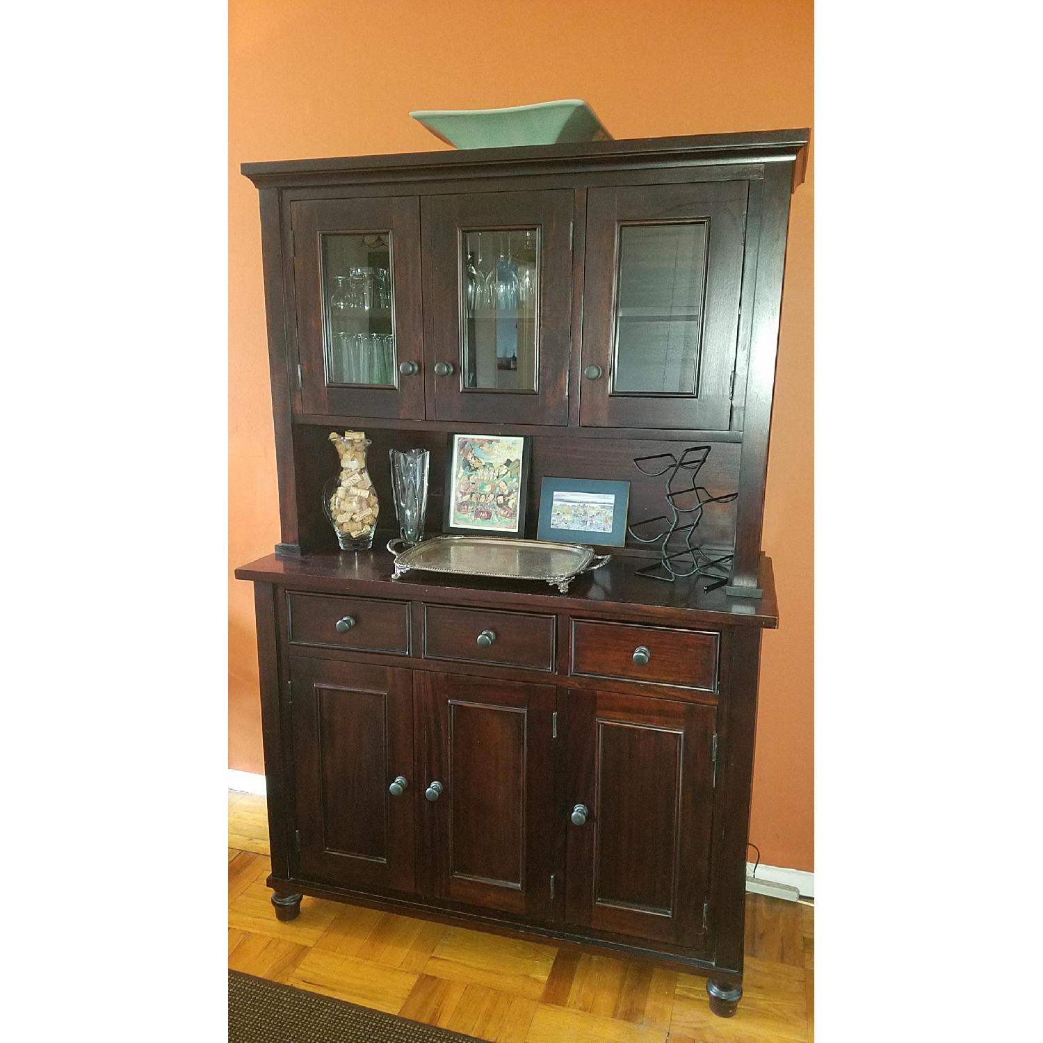 Crate & Barrel Wood & Glass Buffet w/ Hutch - AptDeco