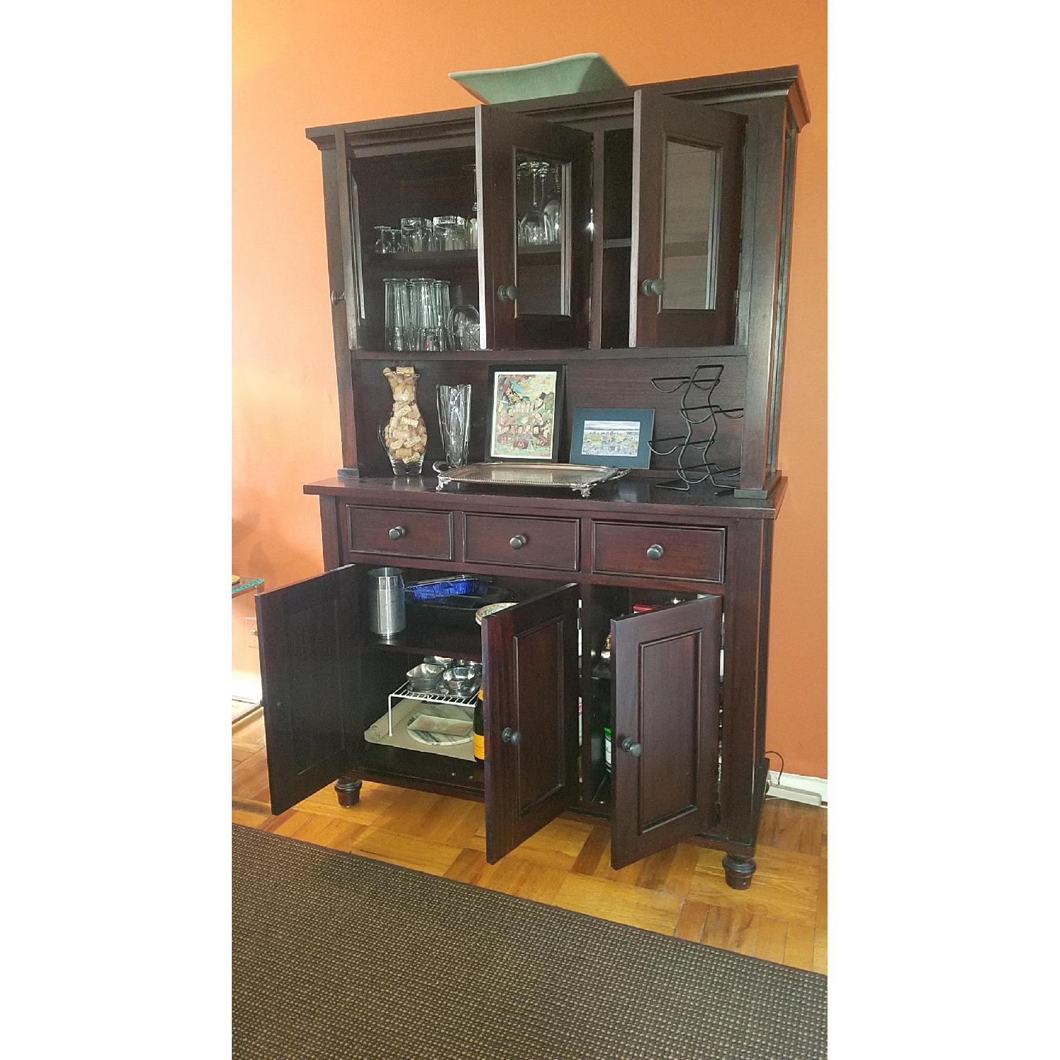 Crate & Barrel Wood & Glass Buffet w/ Hutch - AptDeco