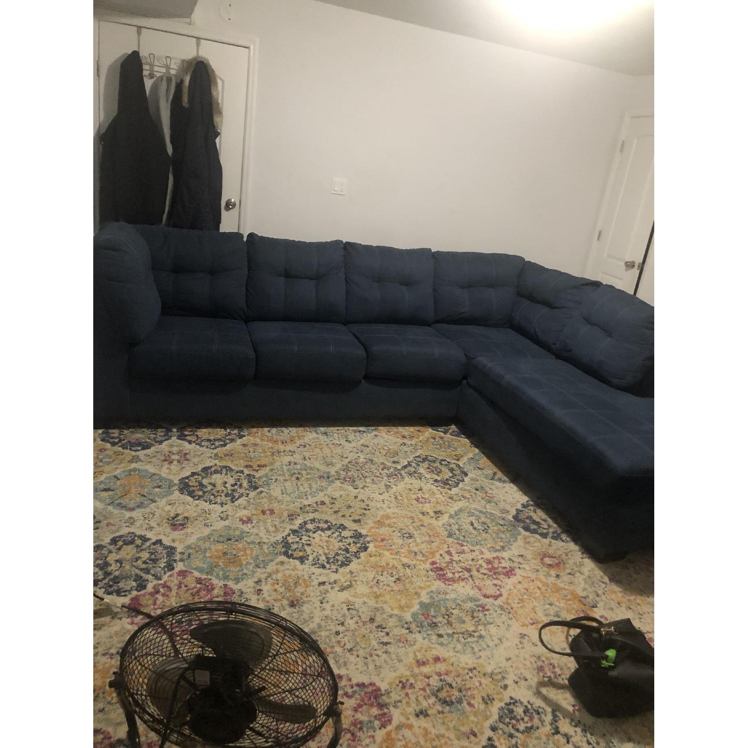 Jean Blue Fabric Upholstered 2-Piece Sectional Sofa - AptDeco