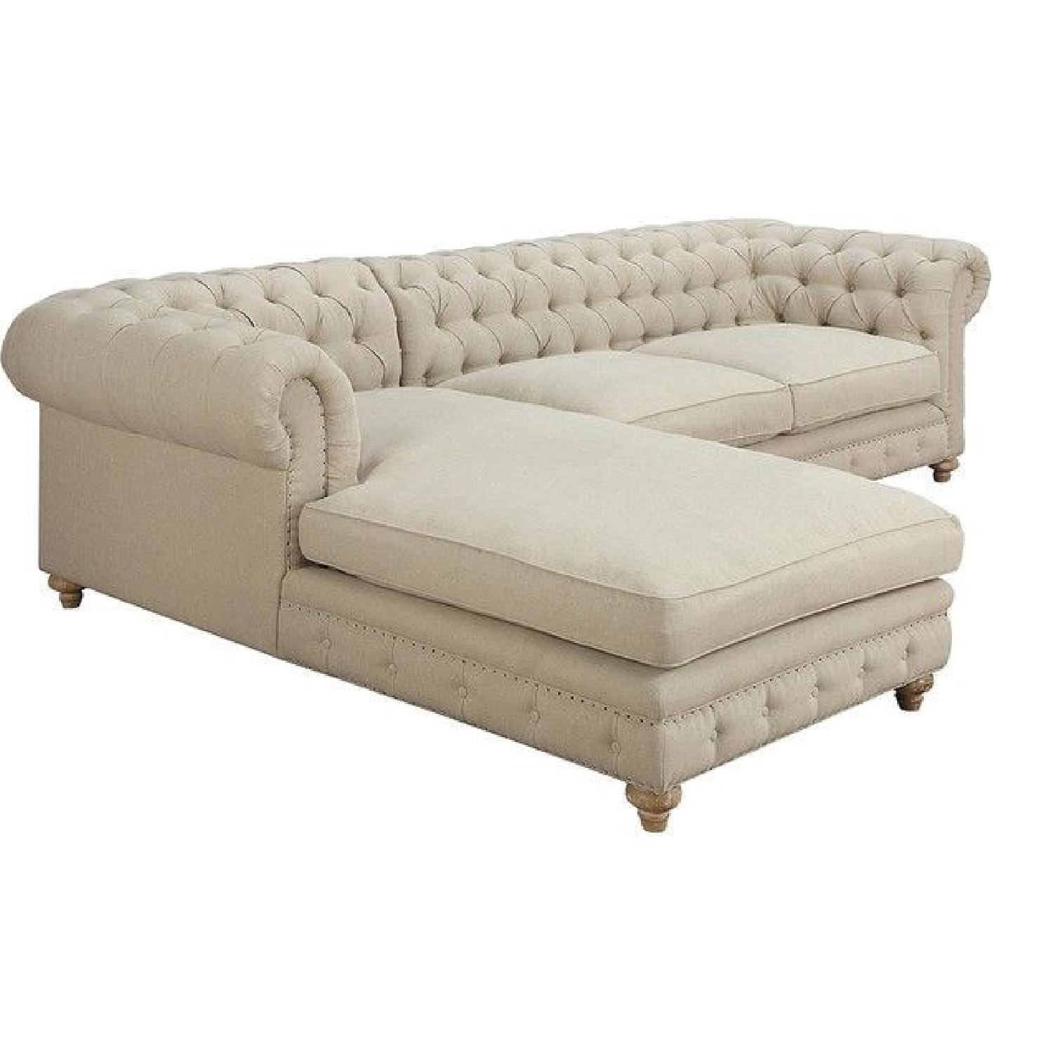 Beige Linen Chesterfield Sectional Sofa - AptDeco
