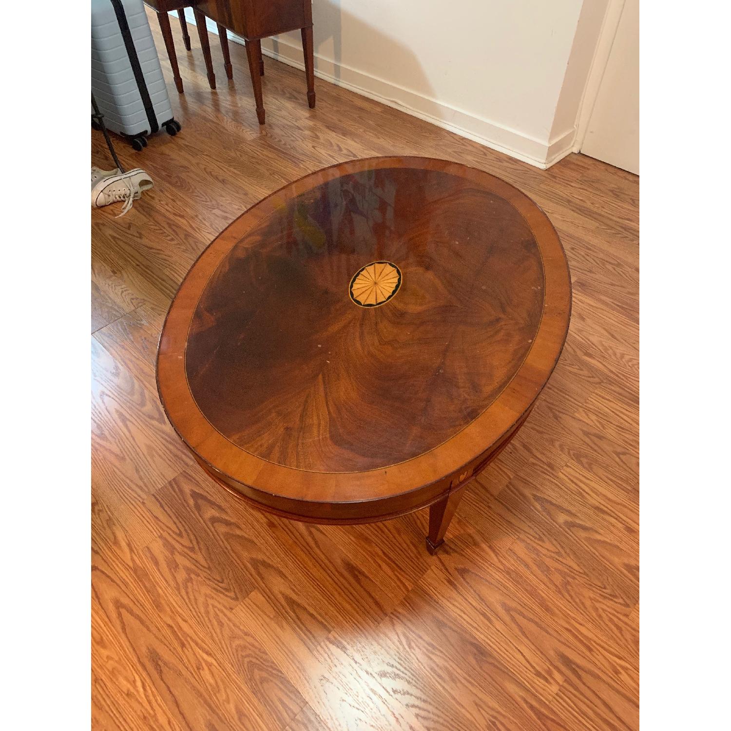 Klaussner Furniture Mahogany Coffee Table + 2 End Tables - AptDeco