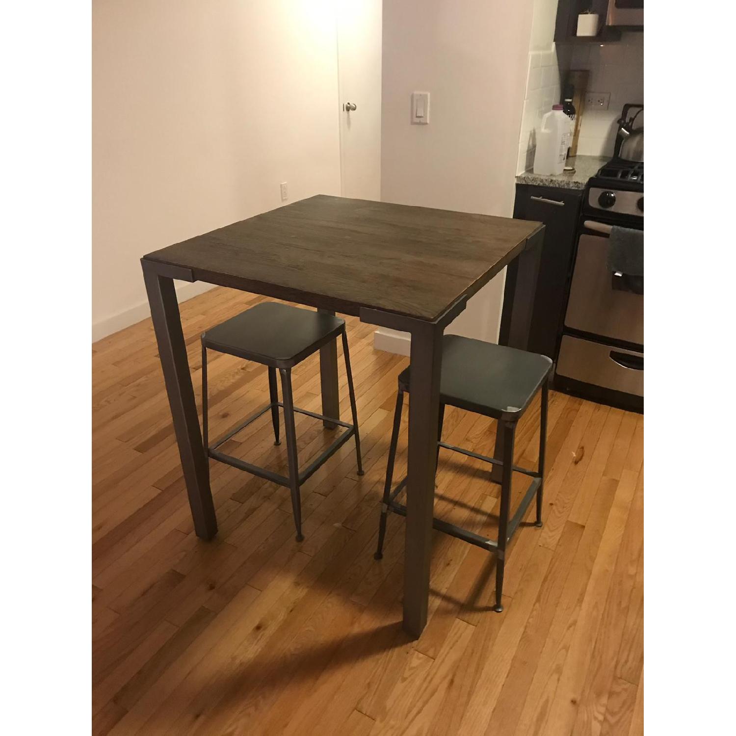 CB2 Stilt 2-Top Counter Table + 2 Flint Steel Counter Stools - AptDeco