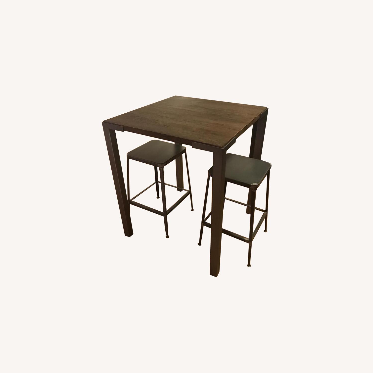 CB2 Stilt 2-Top Counter Table + 2 Flint Steel Counter Stools - AptDeco