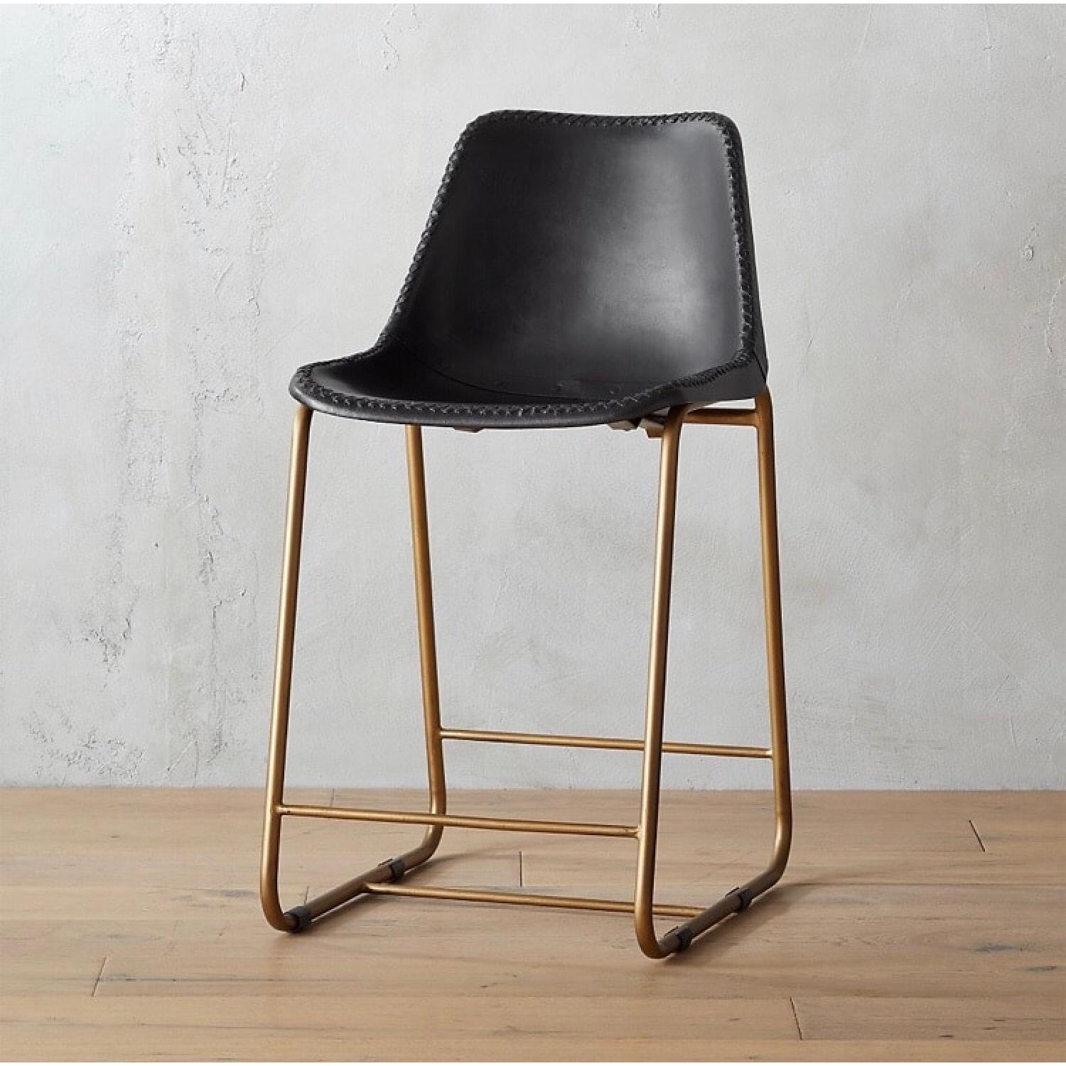 CB2 Roadhouse Black Leather Counter Stools - AptDeco