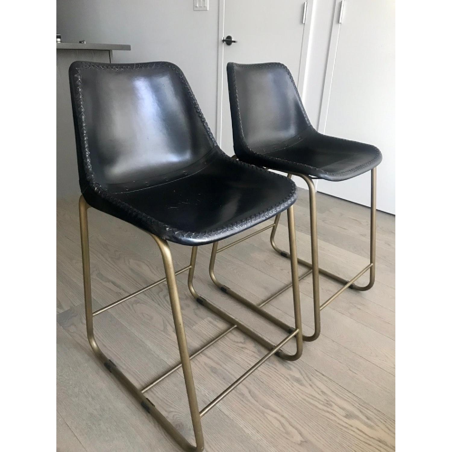 CB2 Roadhouse Black Leather Counter Stools - AptDeco