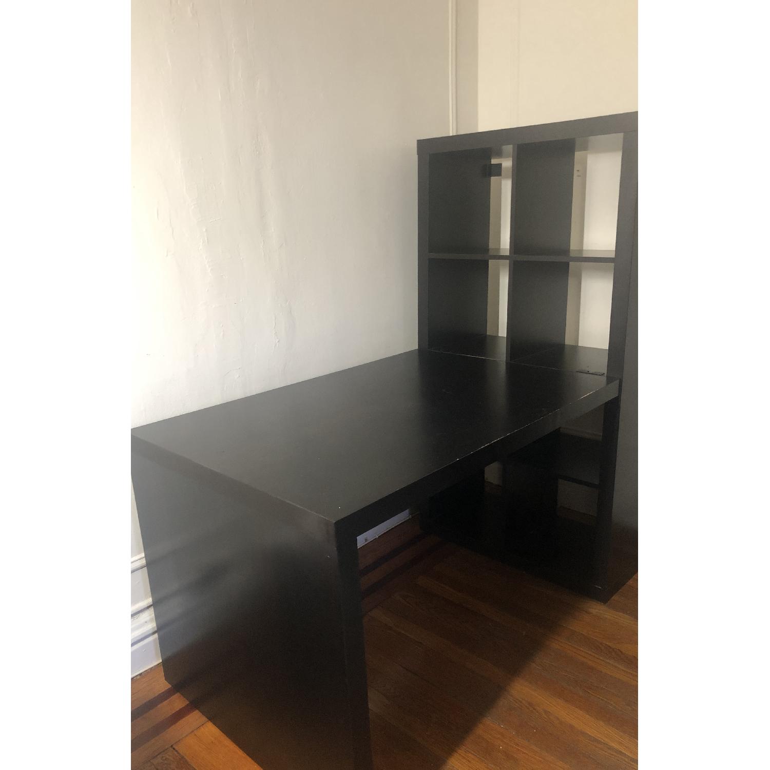 Ikea Black Desk w/ Attached Shelving - AptDeco