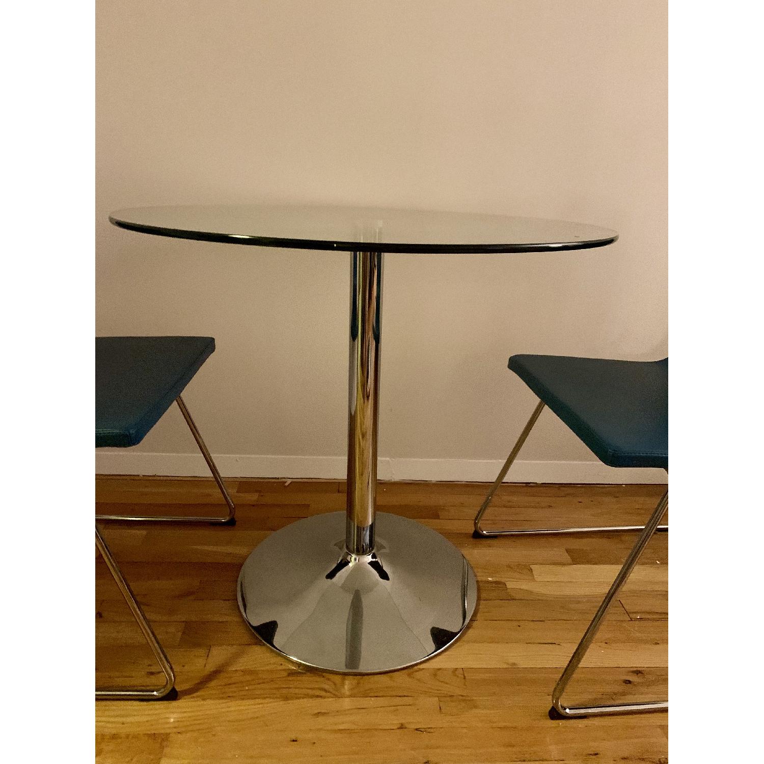 Round Glass Dining Table w/ 2 Ikea Chairs - AptDeco