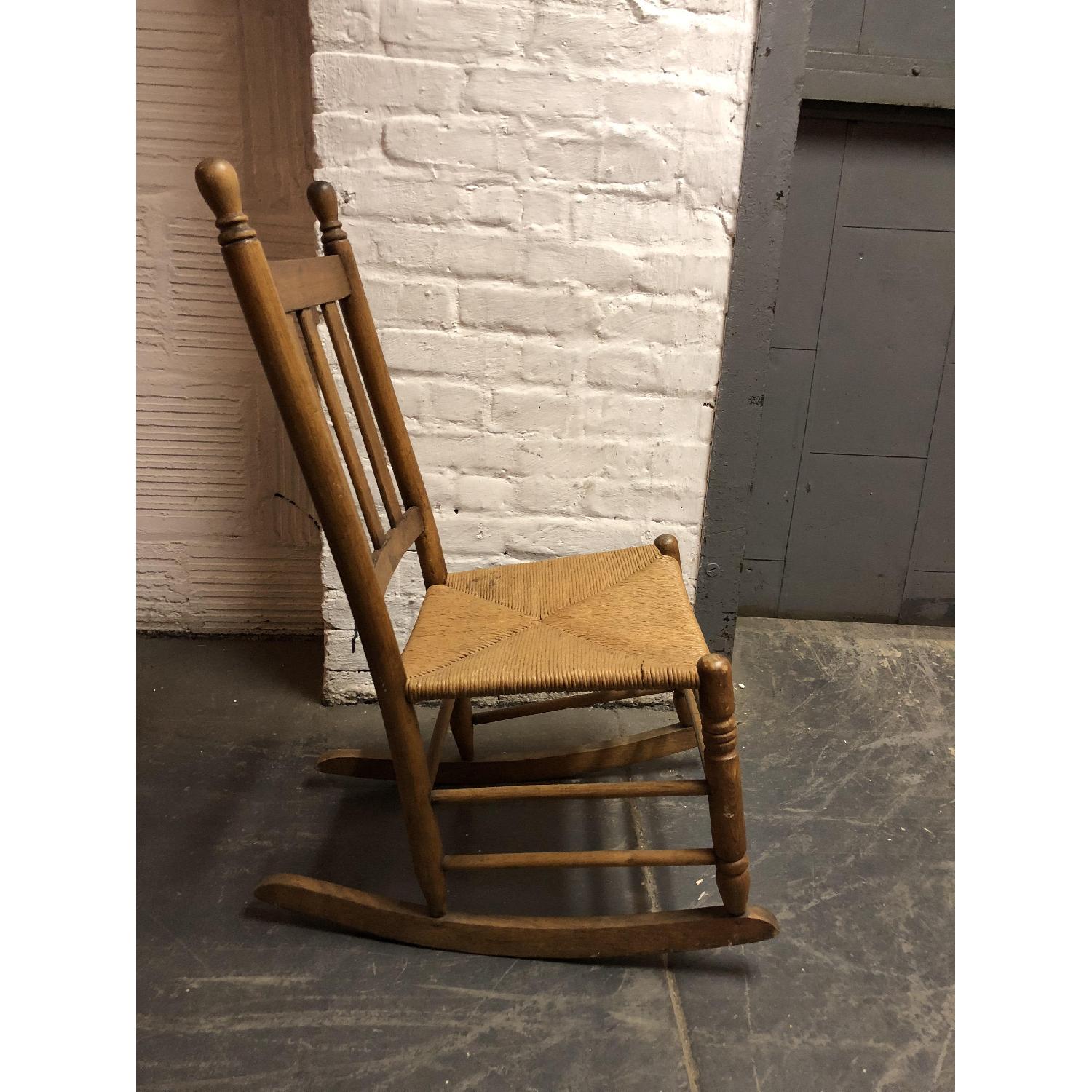 Vintage American Wood & Rattan Rocking Chair - AptDeco