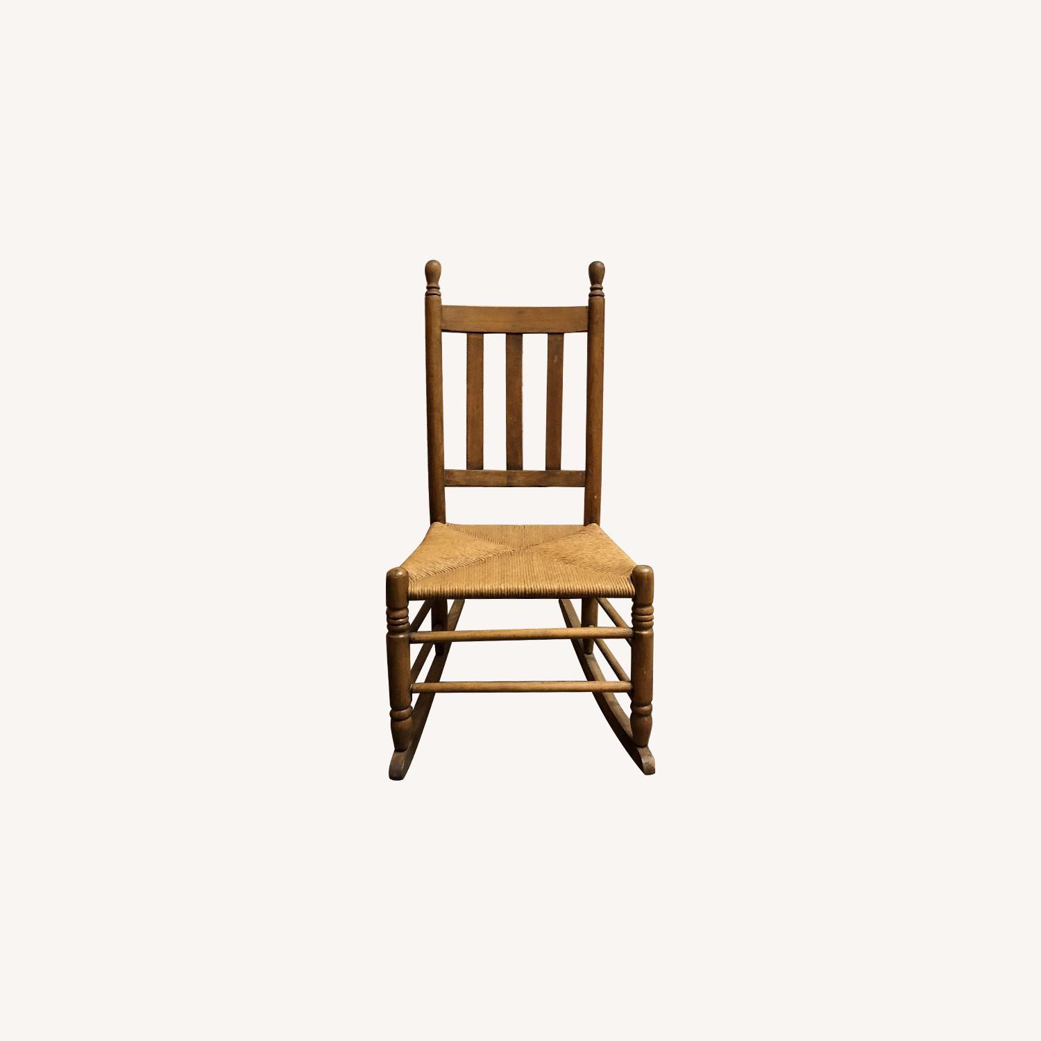 Vintage American Wood & Rattan Rocking Chair - AptDeco