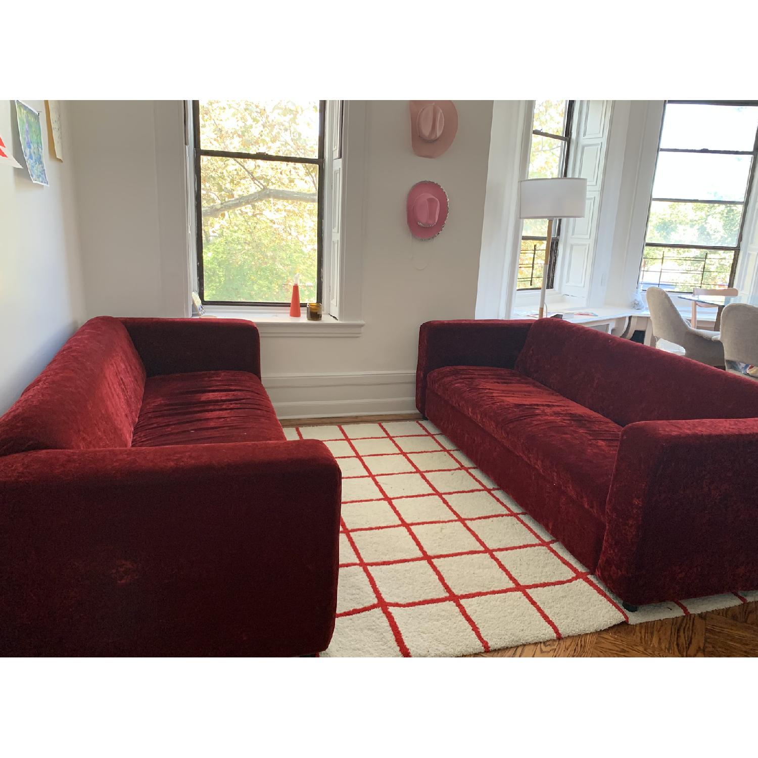 Deep Red Crushed Velvet 3 Seater Sofa - AptDeco