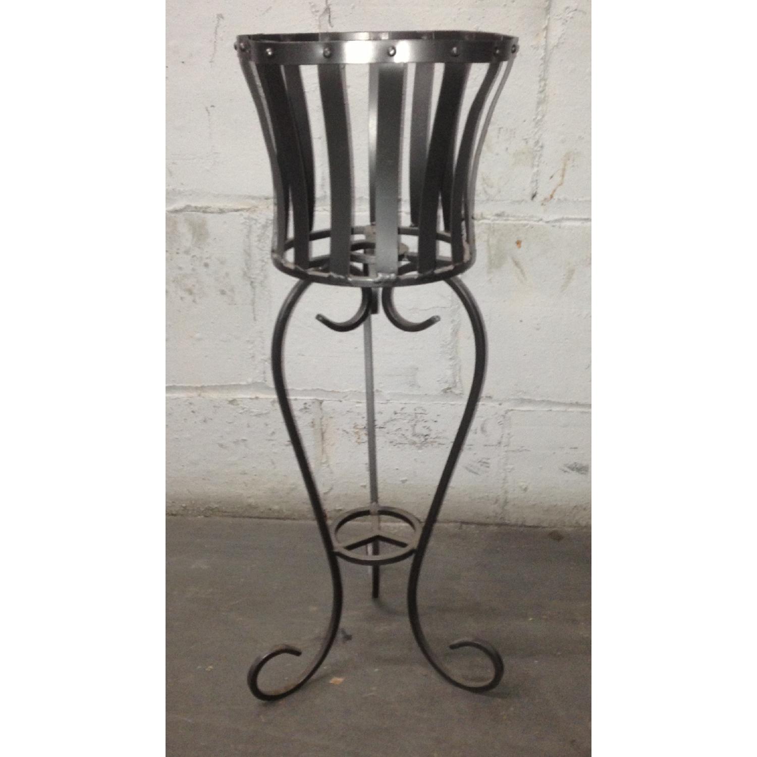 Vintage Wrought Iron Rustic Plant Stand w/ Scroll Legs - AptDeco