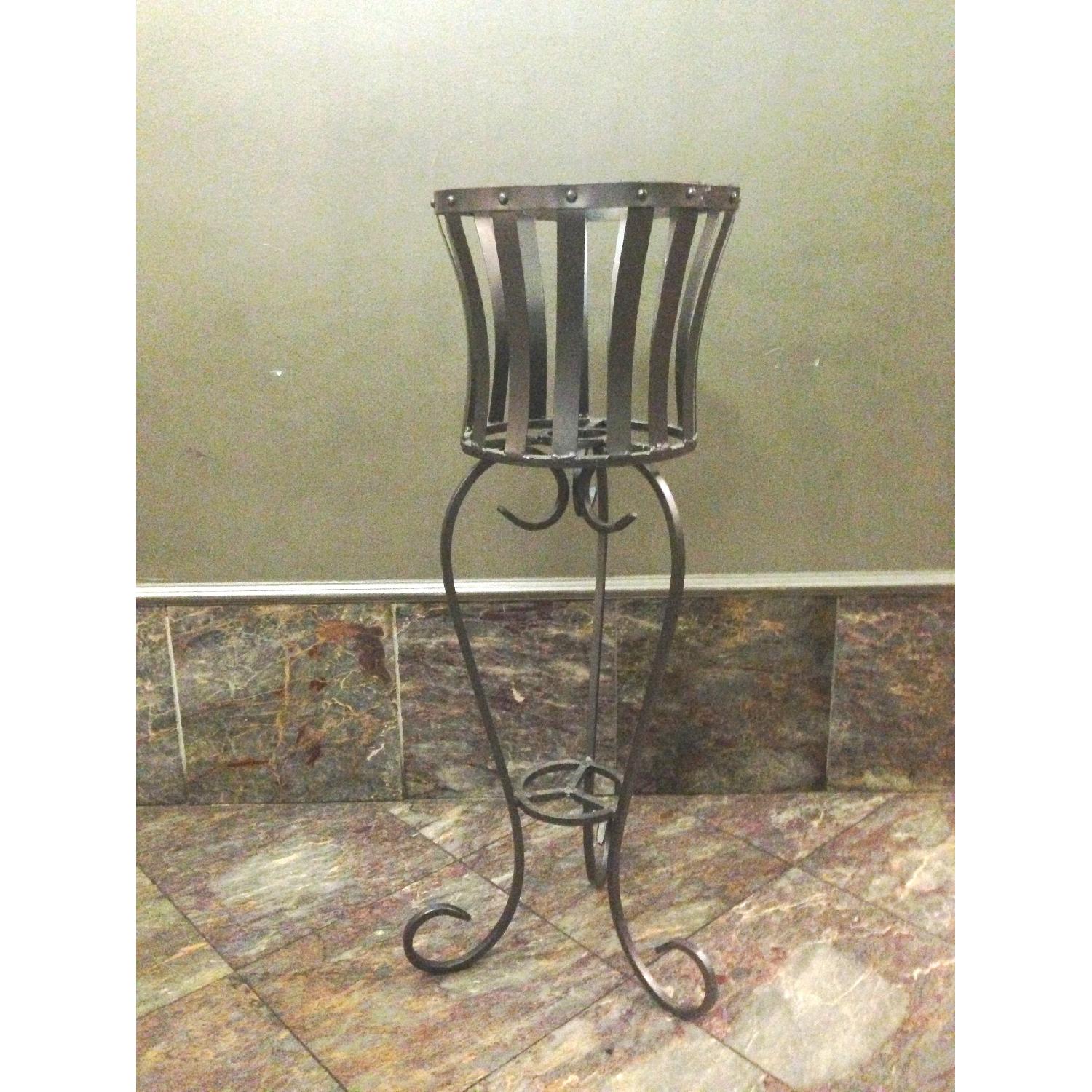Vintage Wrought Iron Rustic Plant Stand w/ Scroll Legs - AptDeco