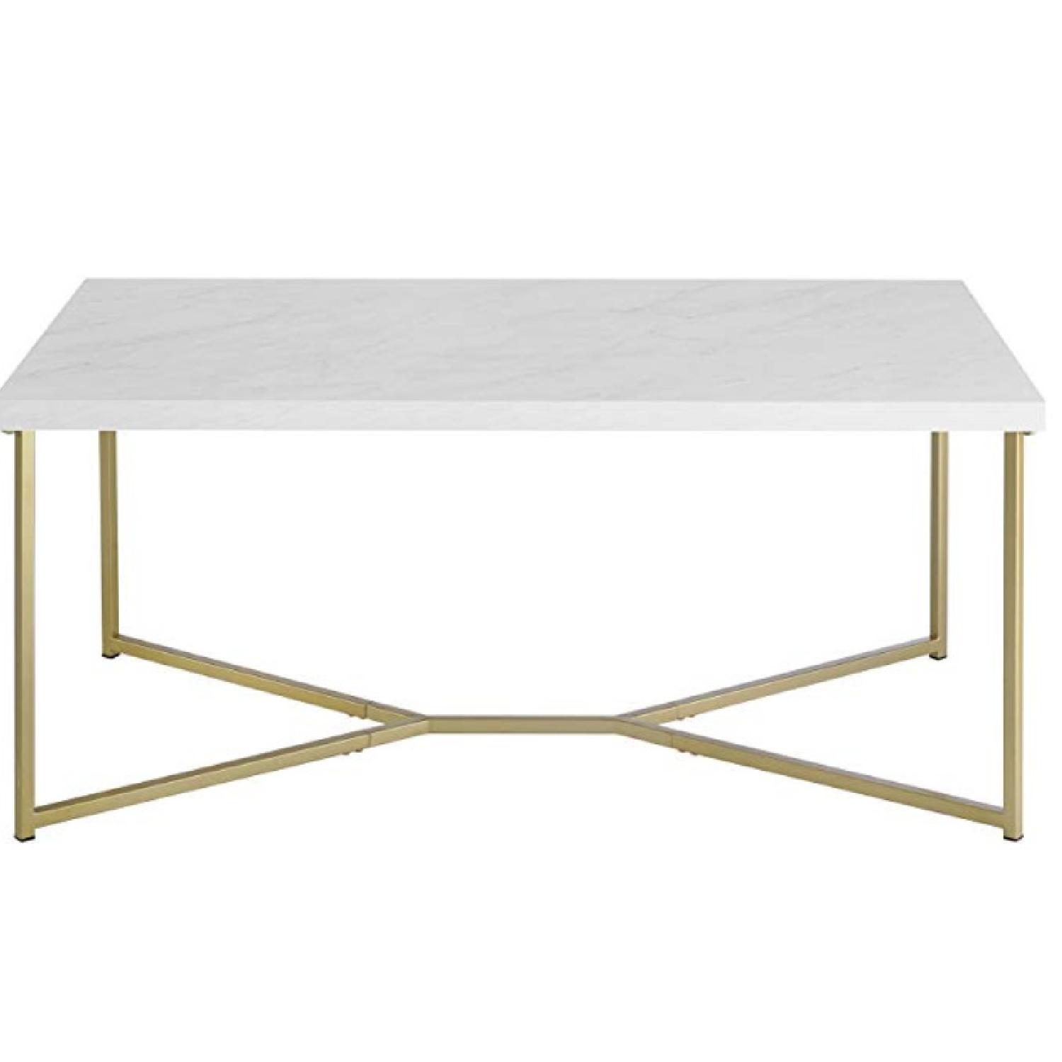White Faux Marble & Gold Coffee Table - AptDeco