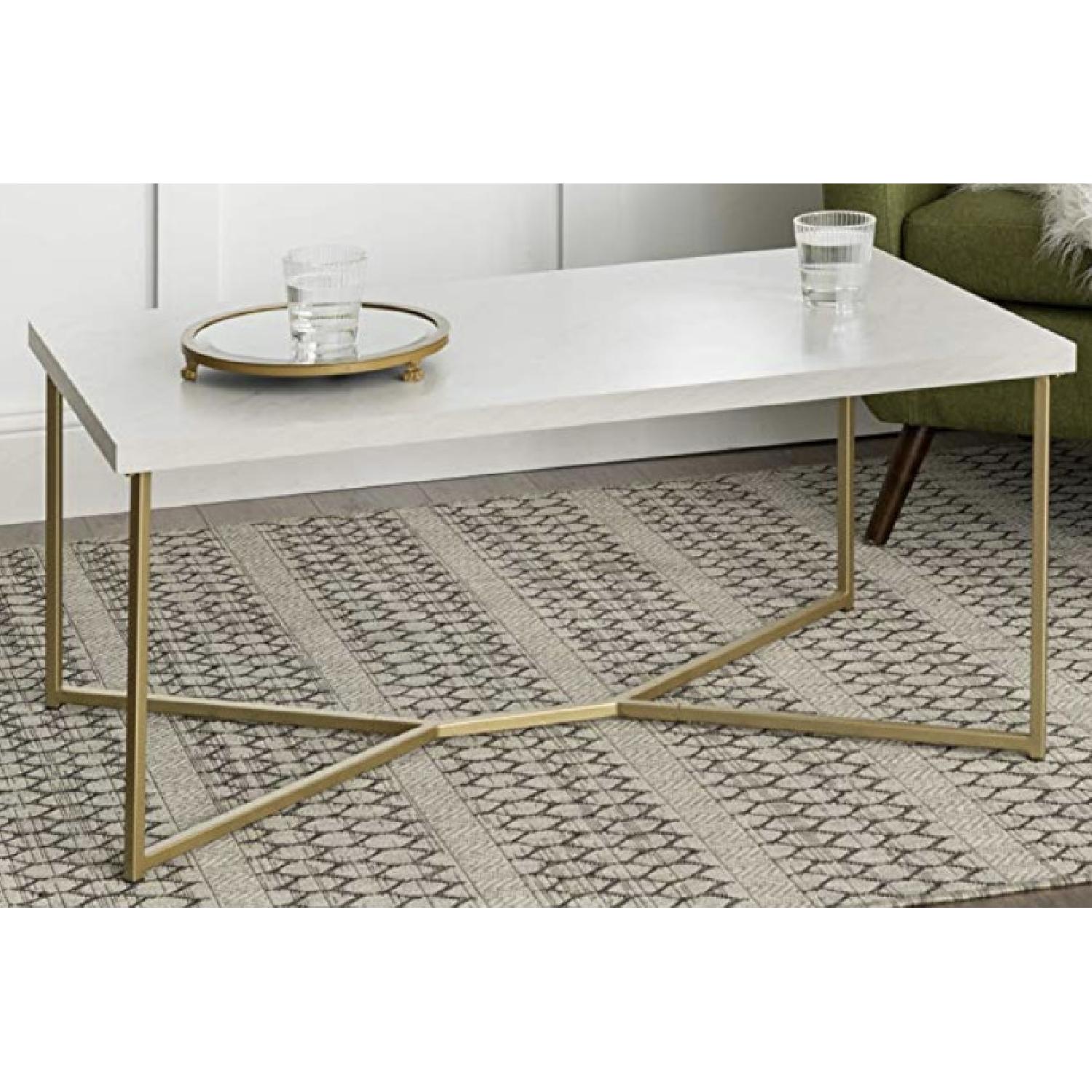 White Faux Marble & Gold Coffee Table - AptDeco