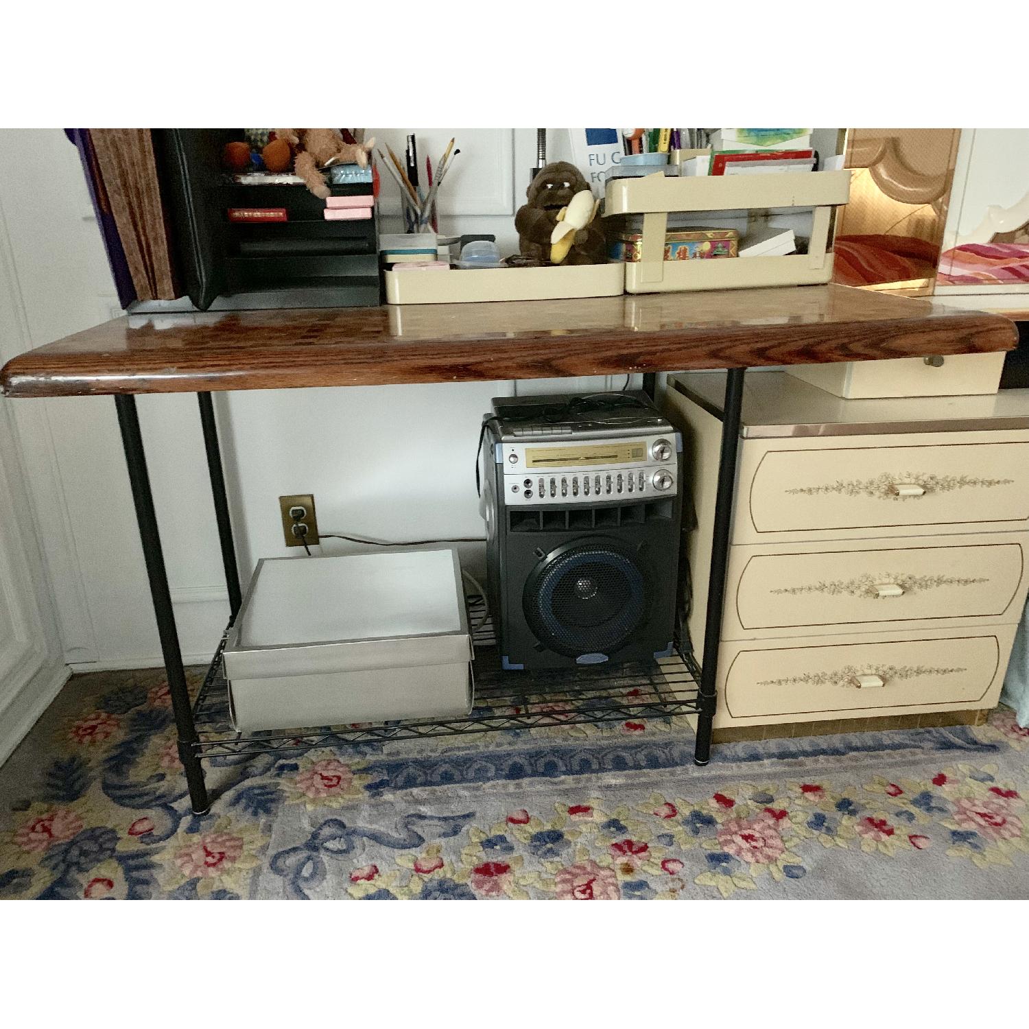 Wood Desk & Chair + Storage Cabinet - AptDeco